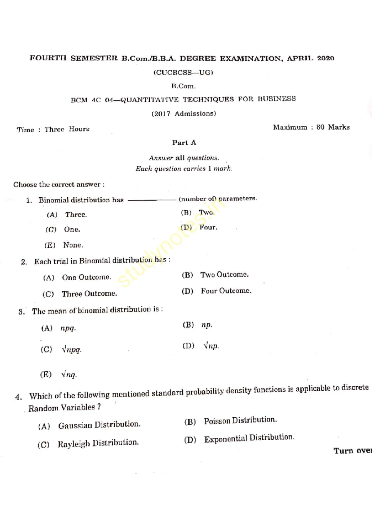 Quantitative Techniques 2020 Question Paper - Financial management ...
