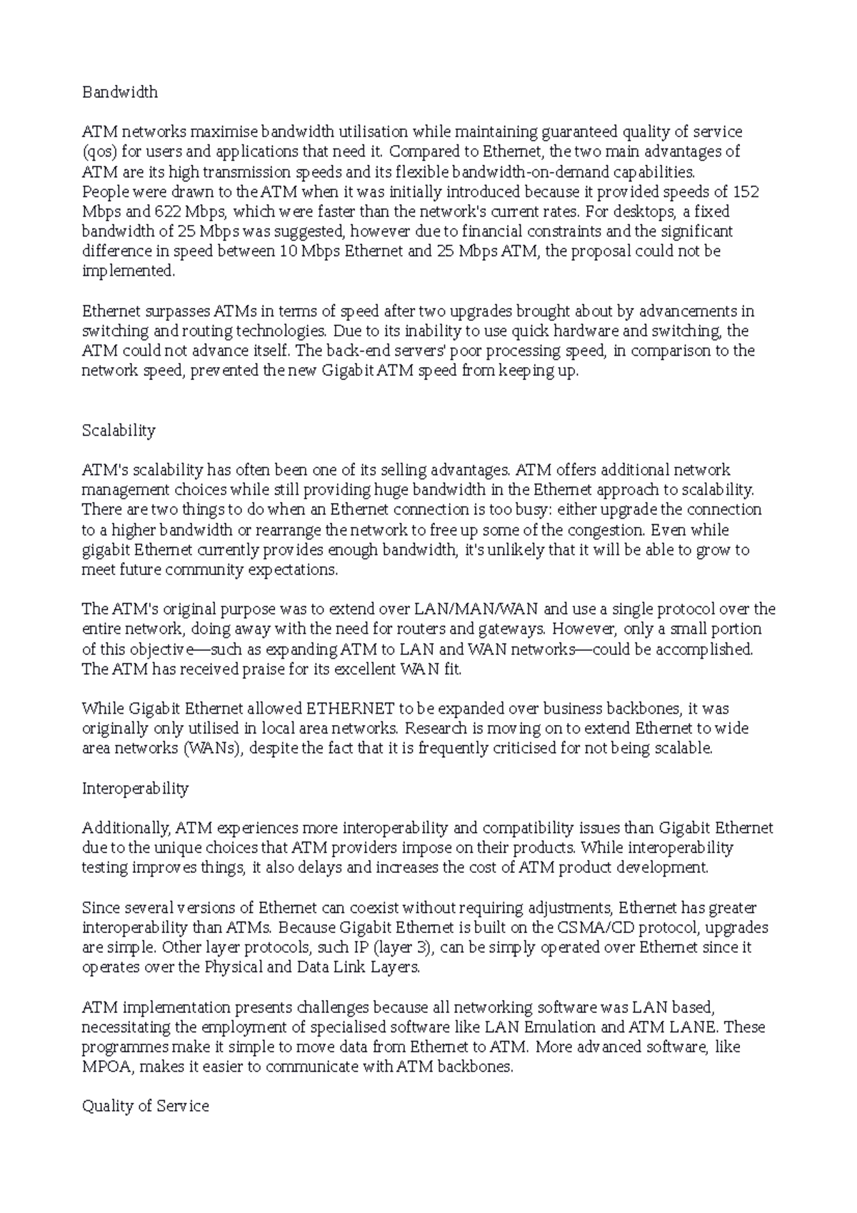 CS 2204 Discussion forum 1 - Bandwidth ATM networks maximise bandwidth utilisation while ...