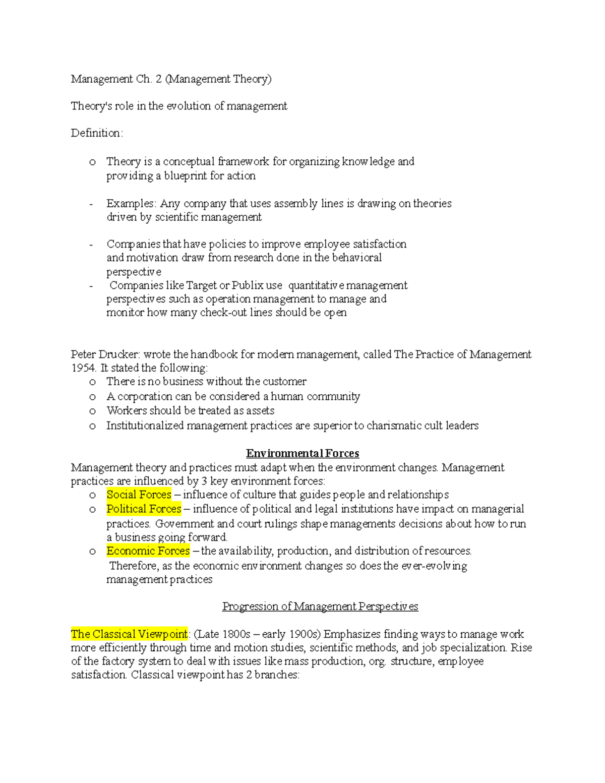 Archambeau Lecture - Chapter 2 - Management Ch. 2 (Management Theory ...