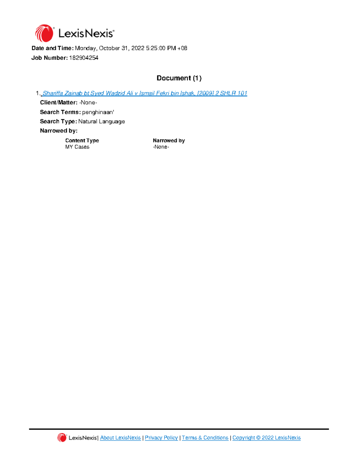Shariffa Zainab bt Syed Wadzid Ali v Ismail Fekri bin I - The ex parte ...