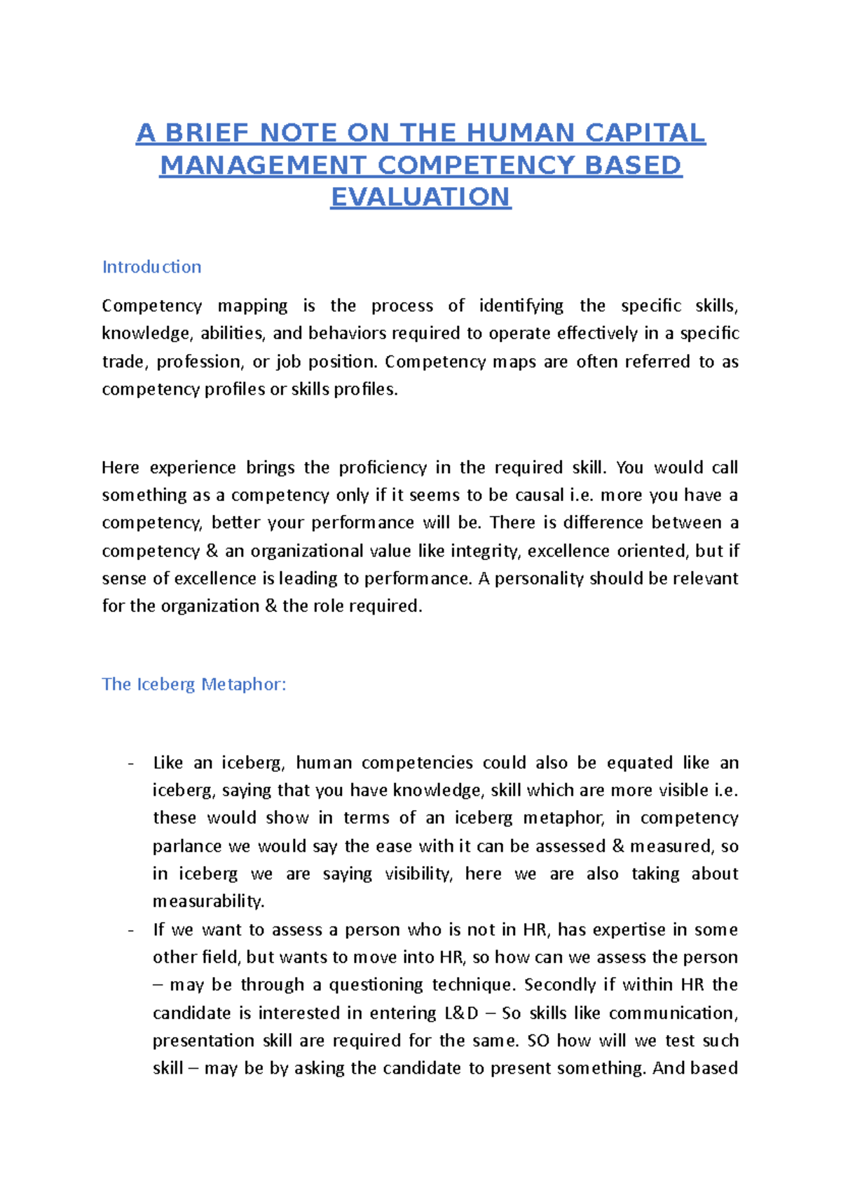 A Brief Note On The Human Capital Management Competency Based