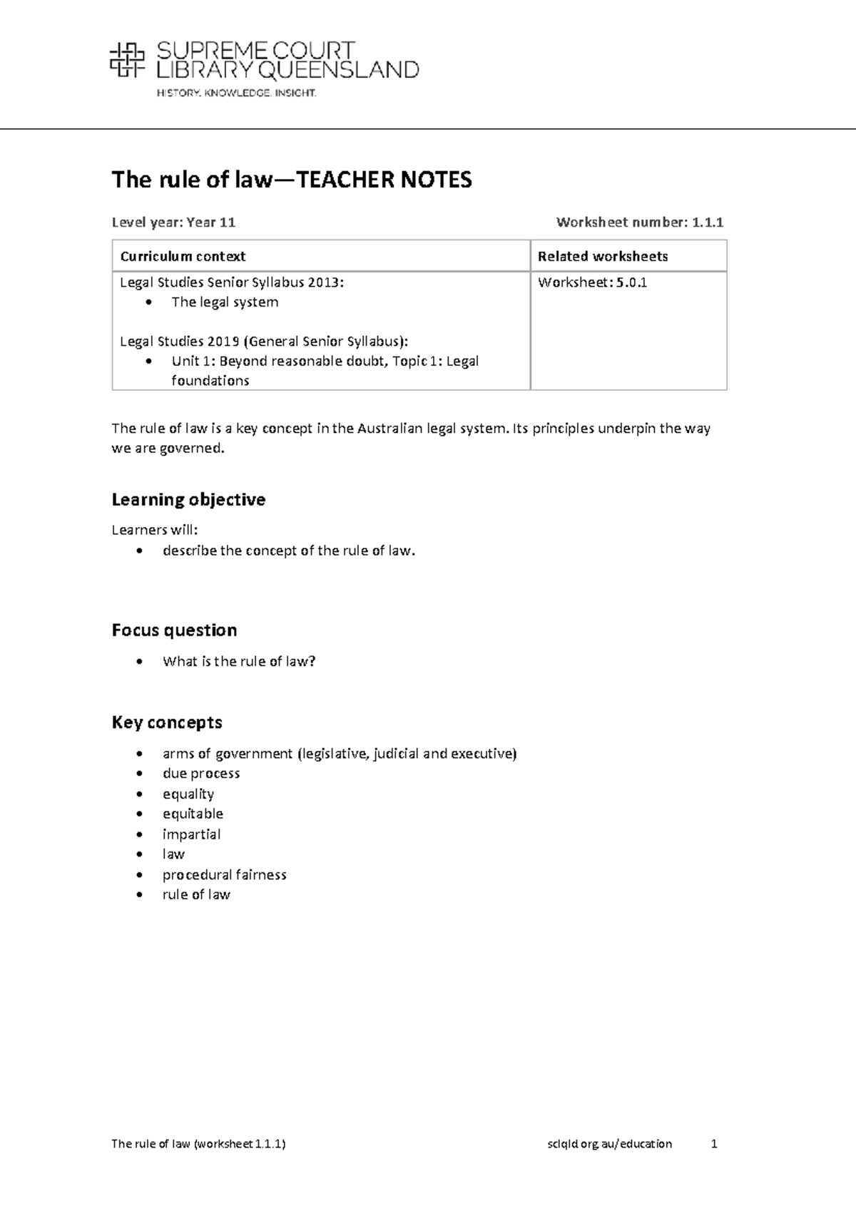Rule of law notes - The rule of law (worksheet 1.1) sclqld.org ...