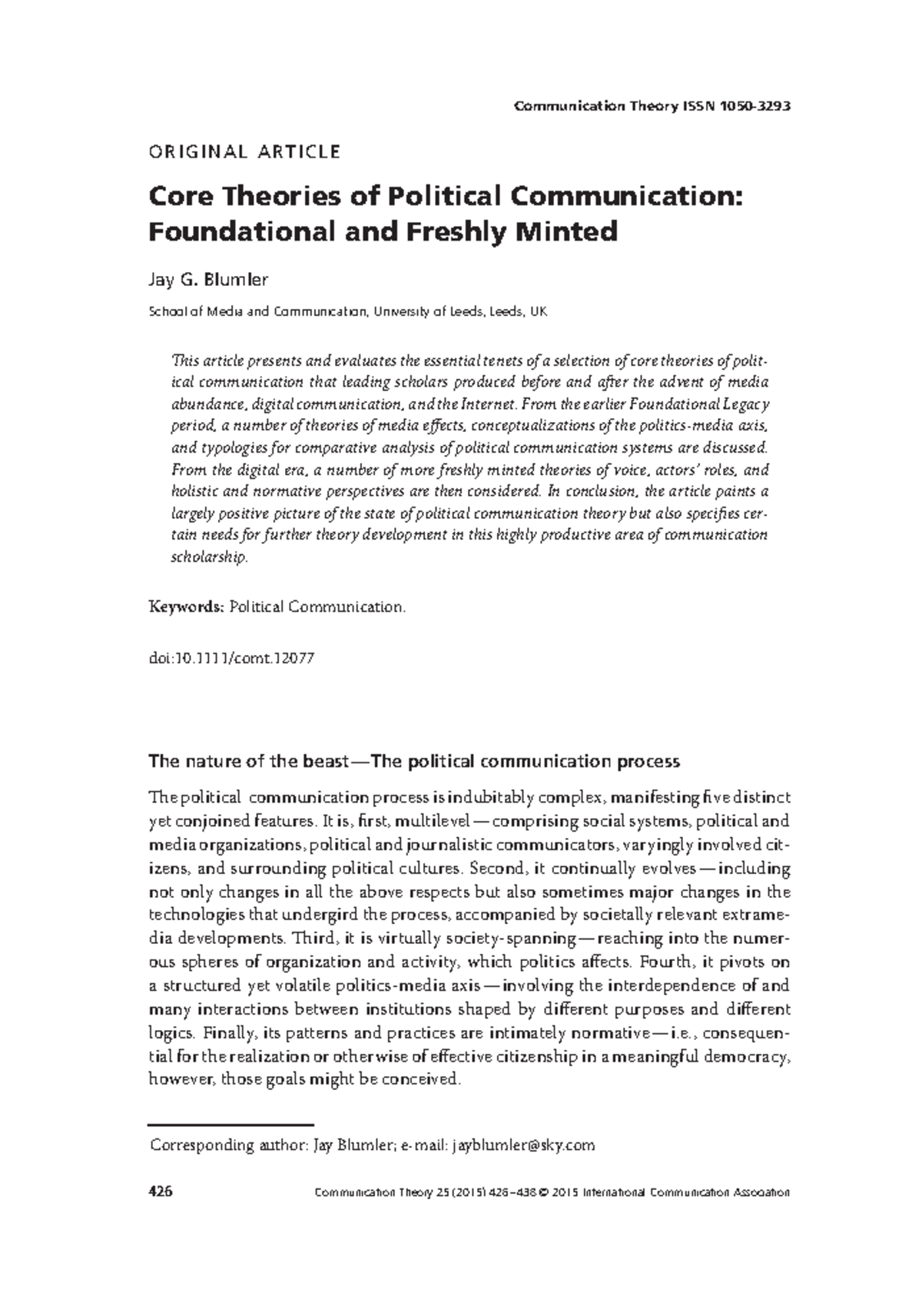 Political Communication 1 - Communication Theory ISSN 1050- O R I G I N ...