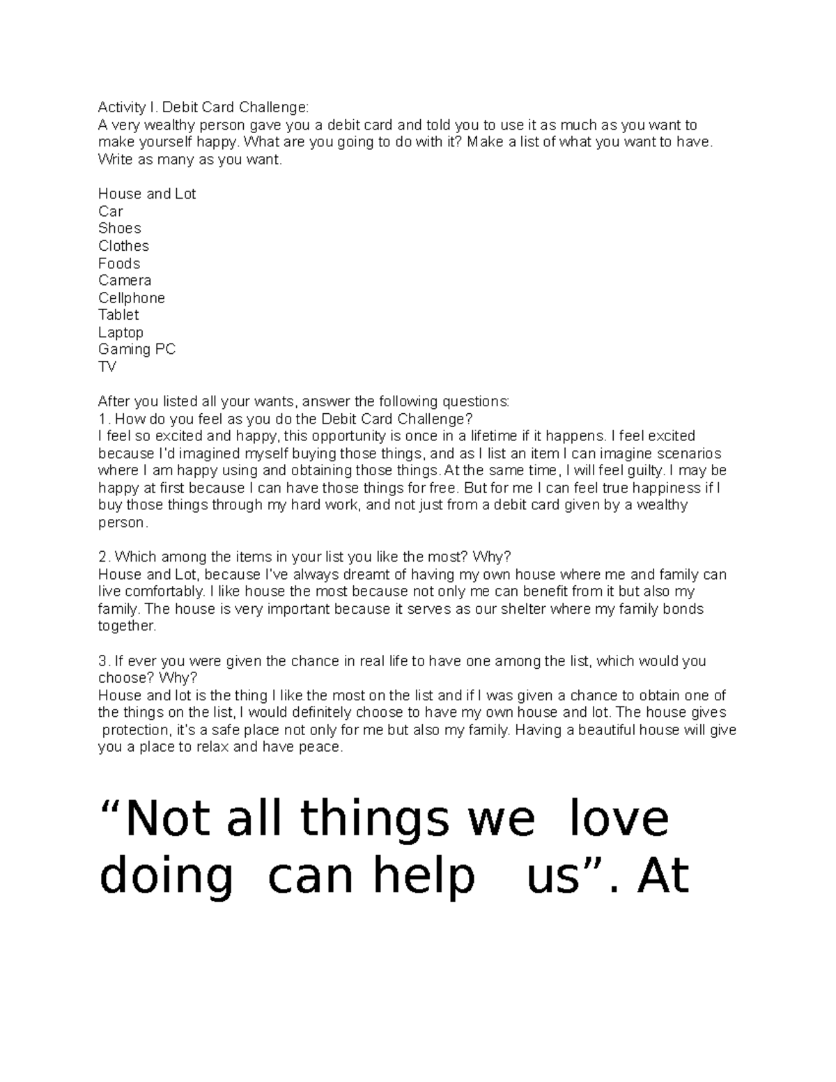 ACT 3 UTS - assignment activity 3 for uts - Activity I. Debit Card ...