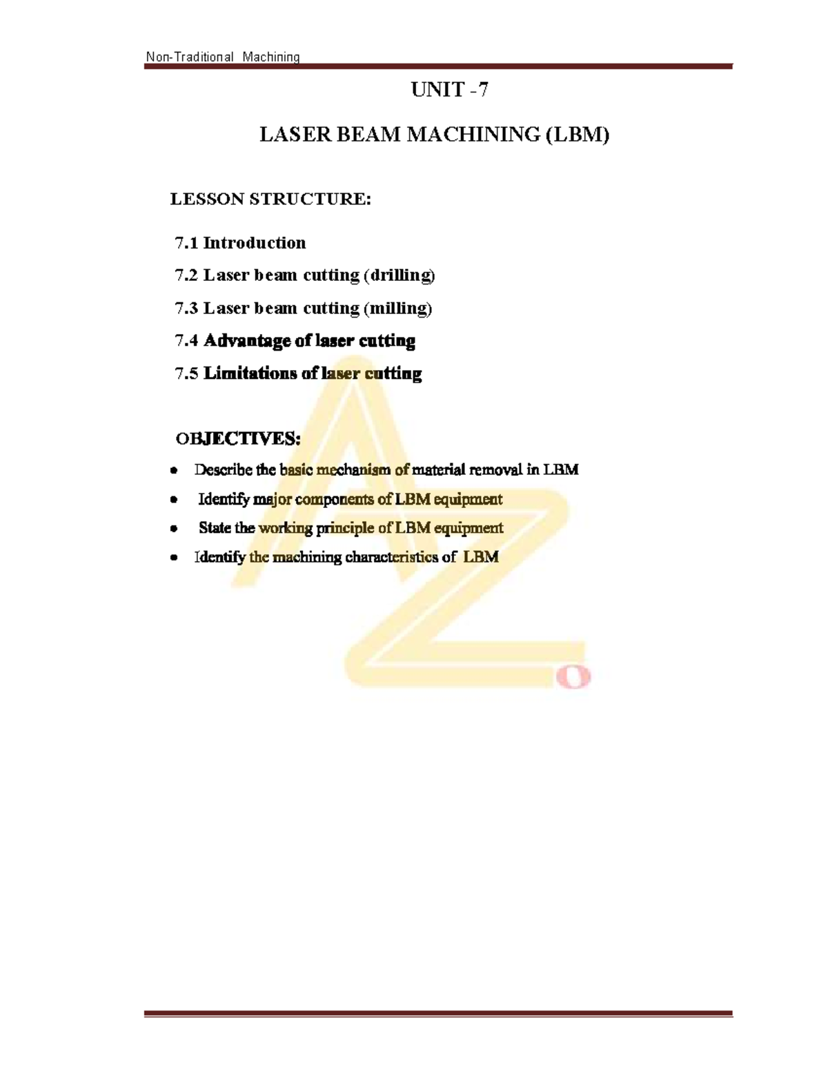 Advanced Machining Process Module-5 - UNIT - LASER BEAM MACHINING (LBM) LESSON STRUCTURE: 7 ...