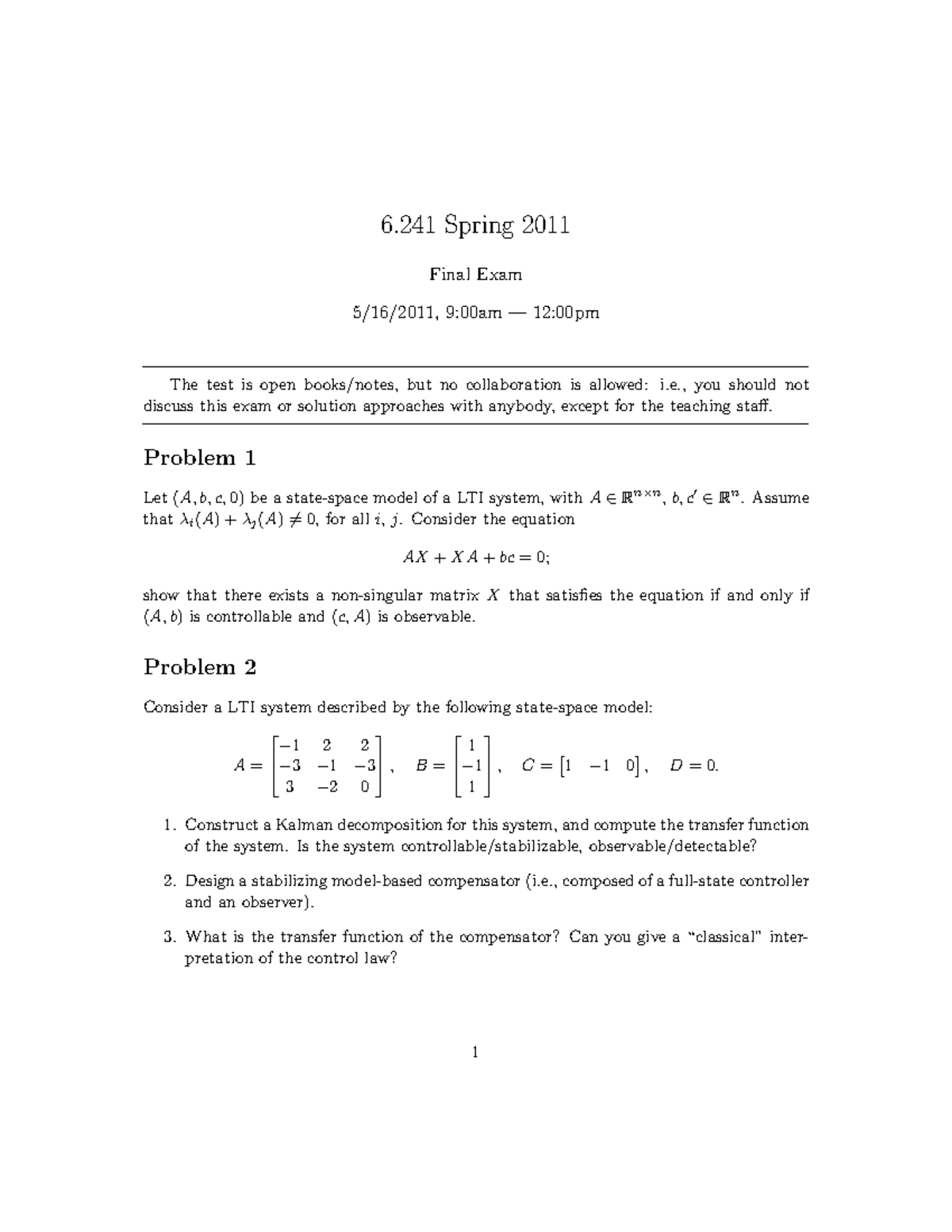 MIT6 241 JS 11 final exam assisments 2020 - 6 Spring 2011 Final Exam 5 ...