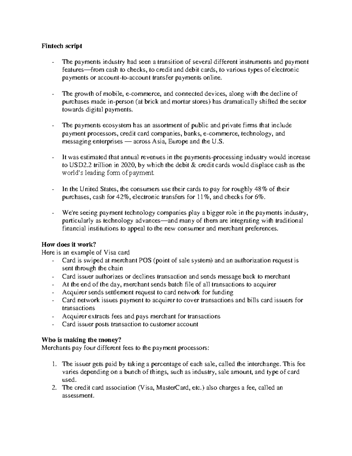 Fintech script - Lecture notes All - Fintech script The payments ...