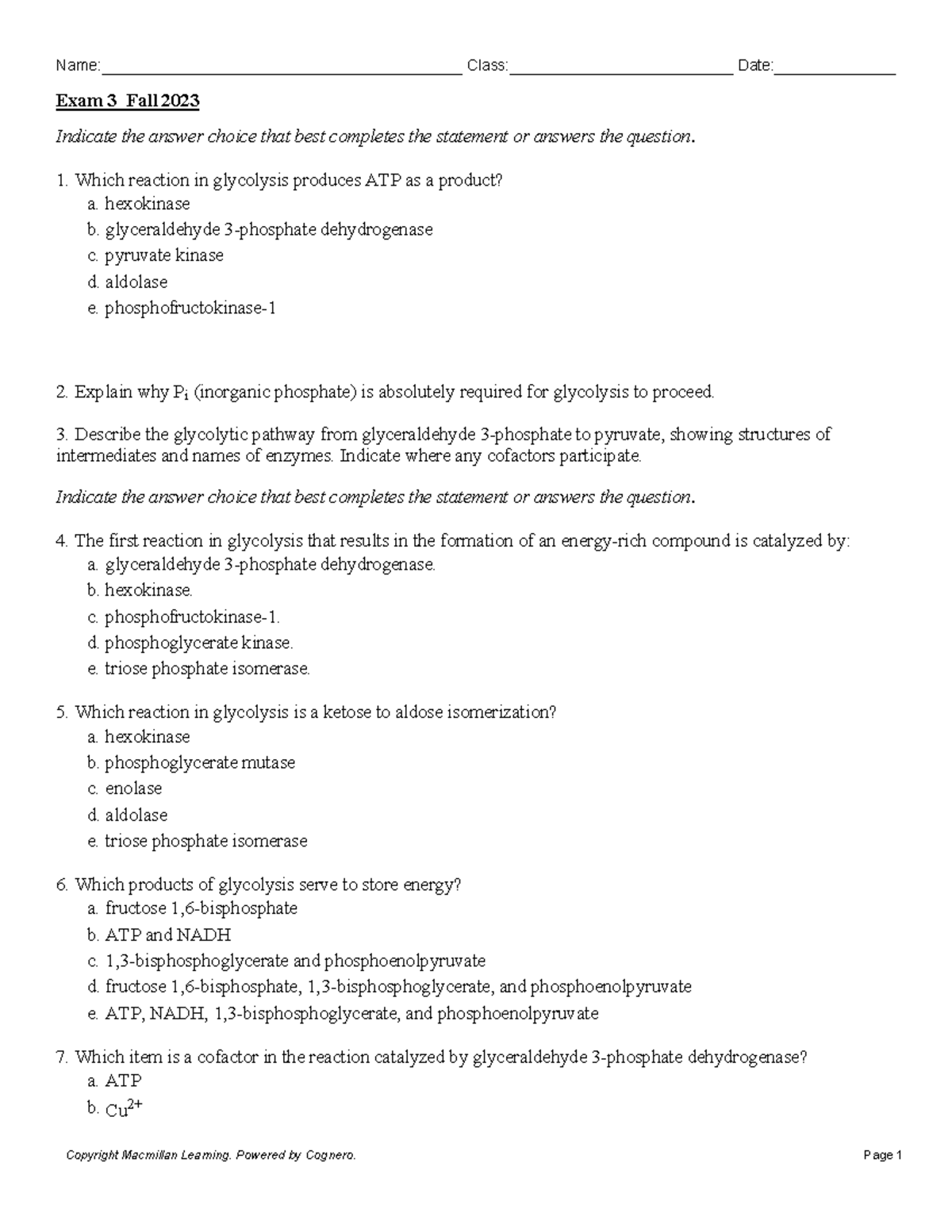 Biol 540 Ex 3 Practice - lec notes - Exam 3_Fall 2023 Indicate the ...