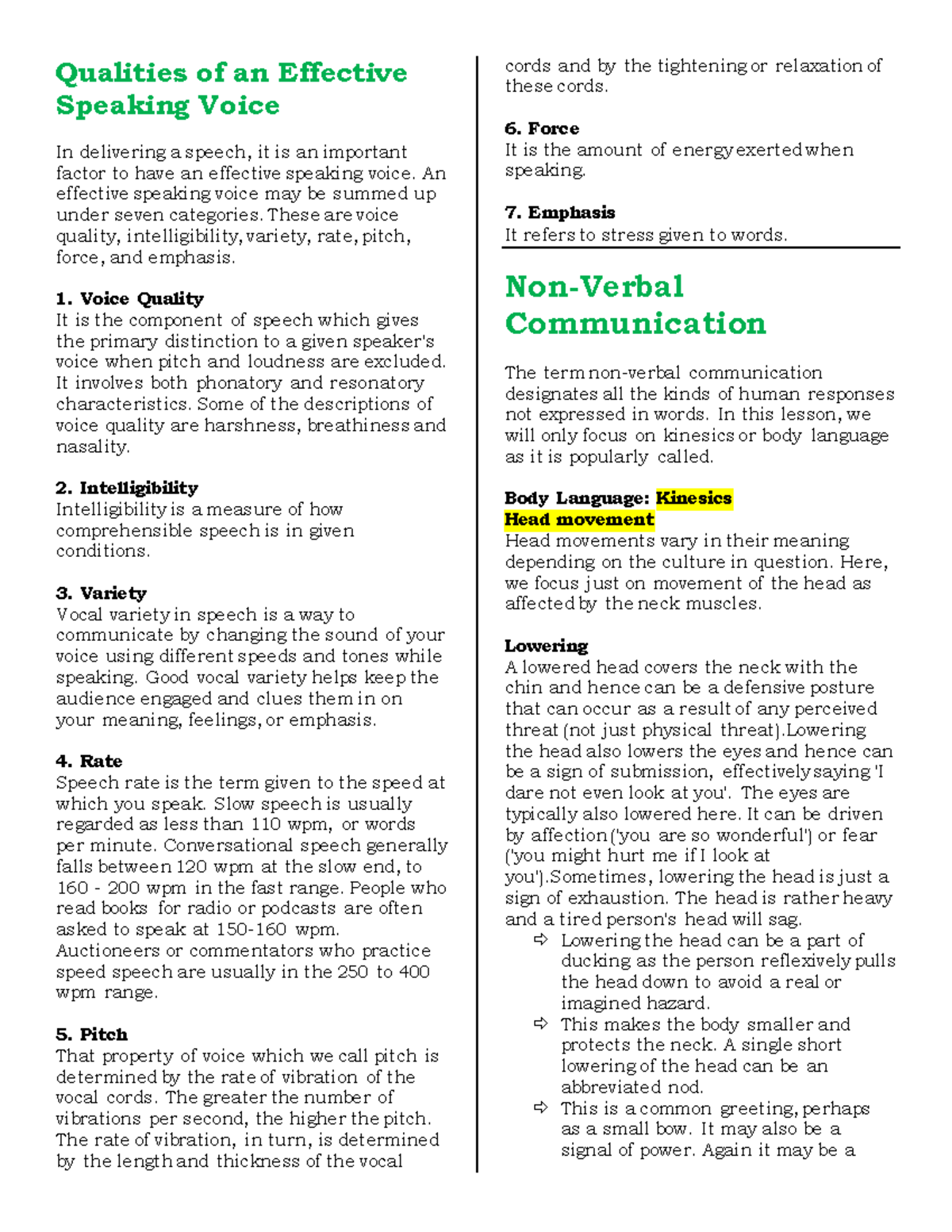 Functions of Verbal and Non-verbal Communication Notes - Qualities of ...