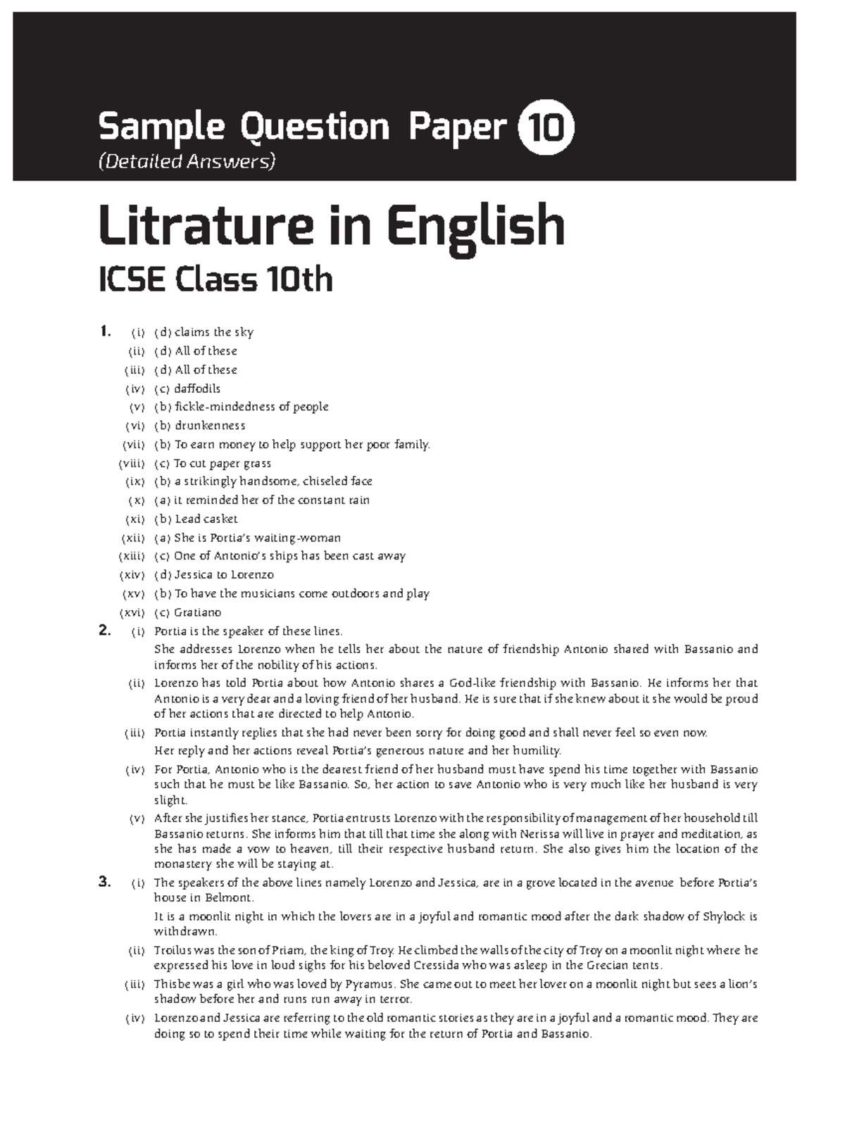 ICSE Literature in English Class 10th Sample Paper 10 - 1. (i) (d ...