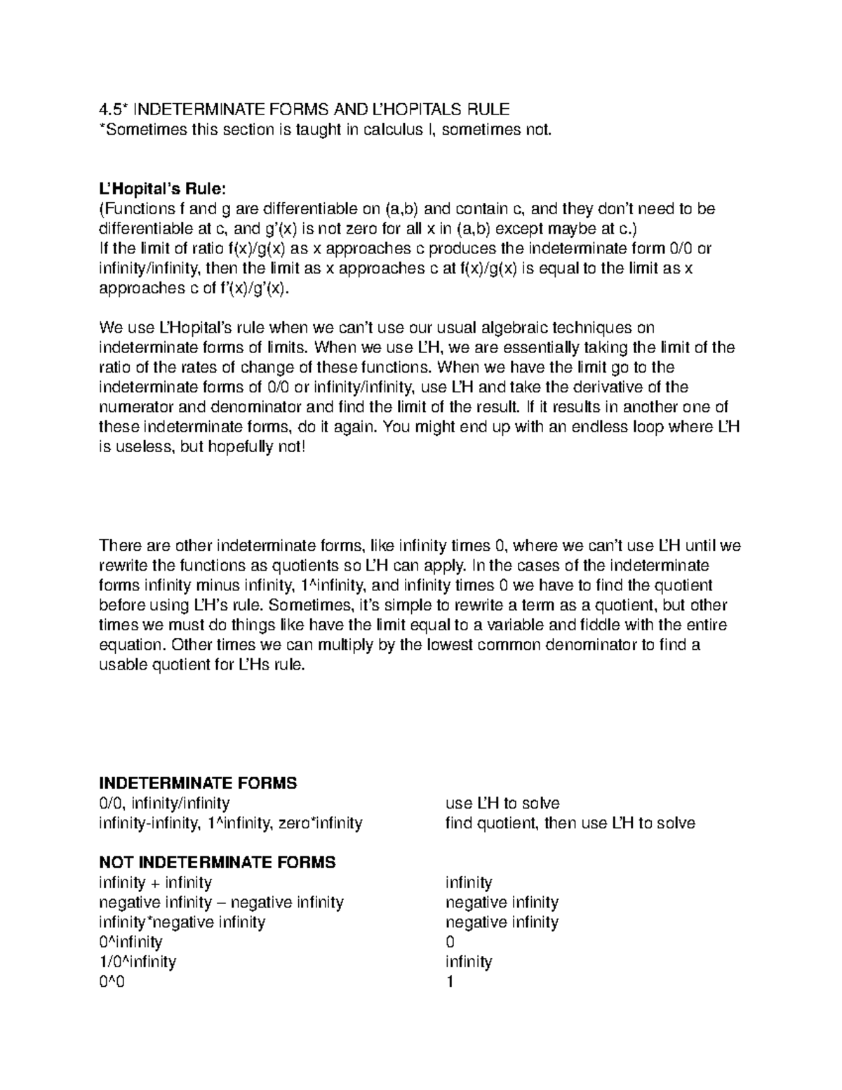 4.5 L'Hopital's rule and other indeterminate forms - 4. 5*I NDETERMI ...