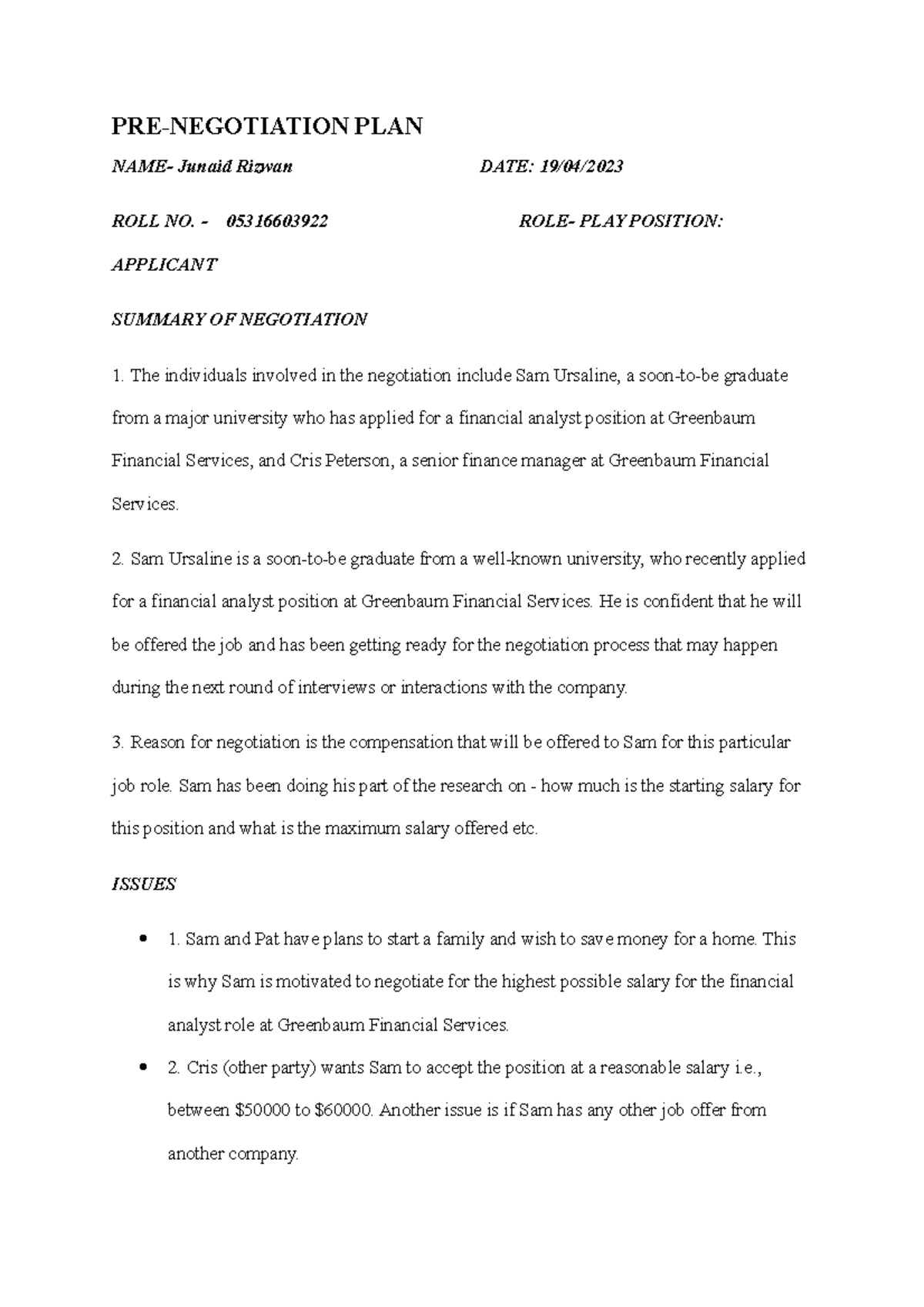 Negotiation%5b2%5djunaid - PRE-NEGOTIATION PLAN NAME- Junaid Rizwan ...