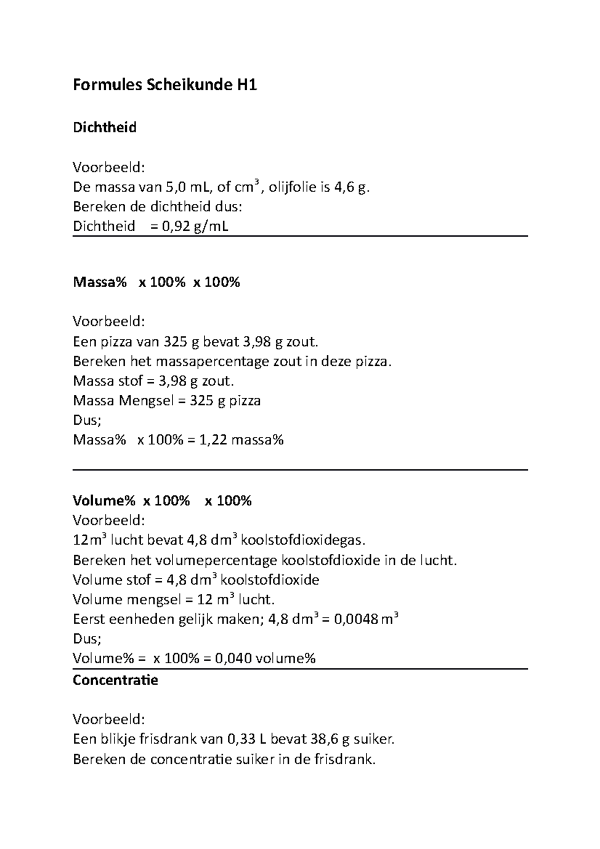 Formules Scheikunde - Bereken de dichtheid dus: Dichtheid = 0,92 g/mL ...