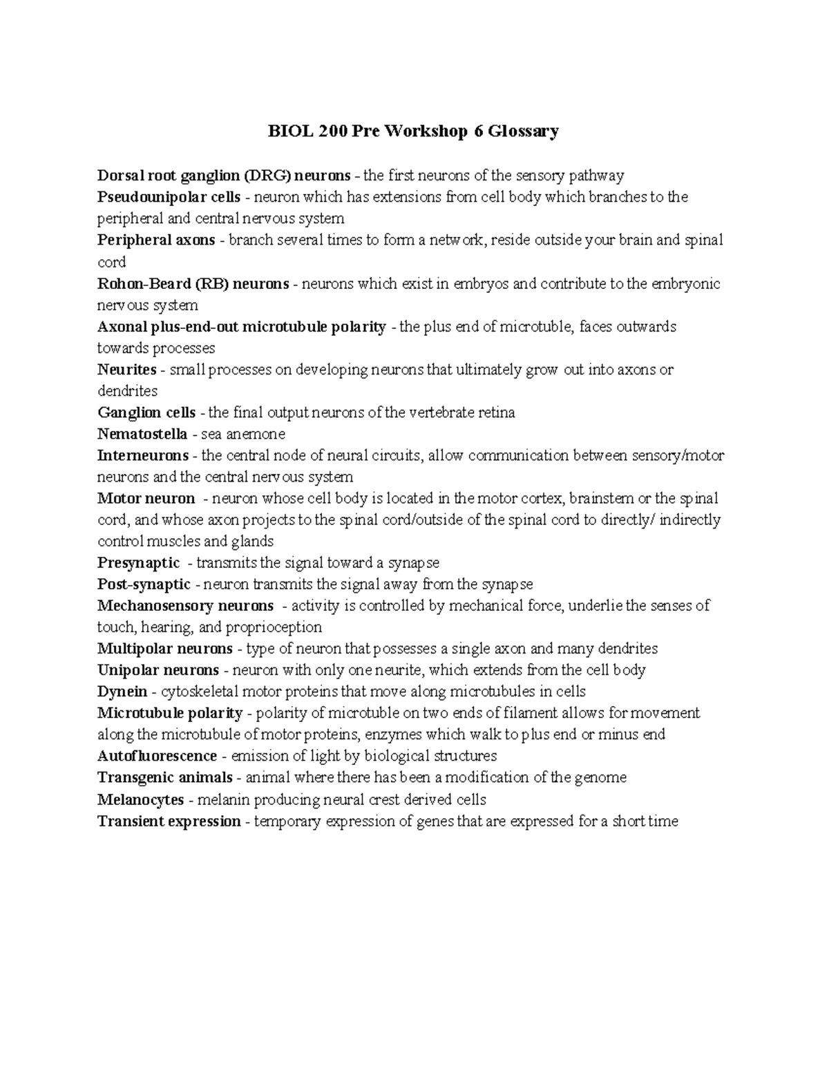 BIOL 200 PRE Workshop Glossary - BIOL 200 Pre Workshop 6 Glossary ...