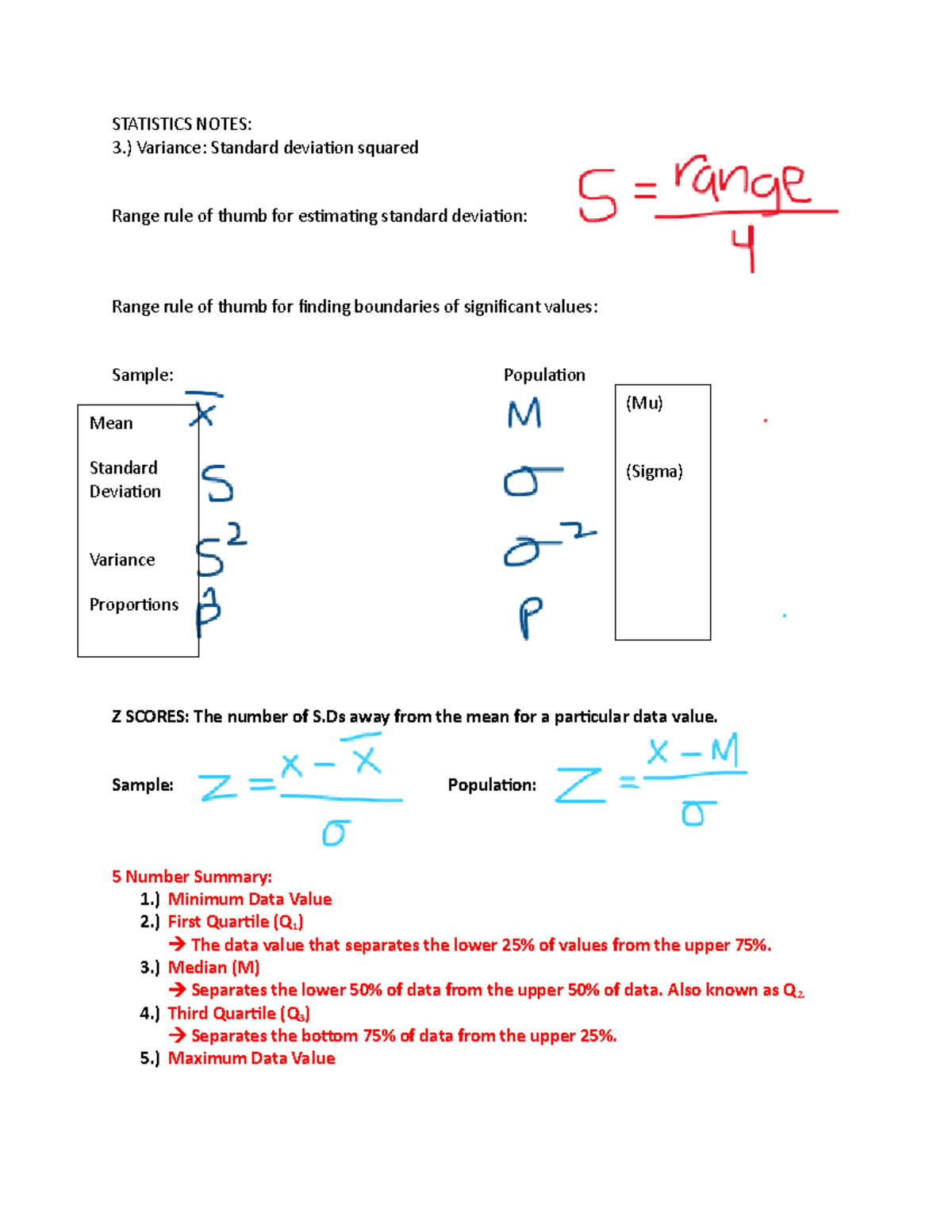 Statistics Notes - STATISTICS NOTES: 3.) Variance: Standard deviation ...