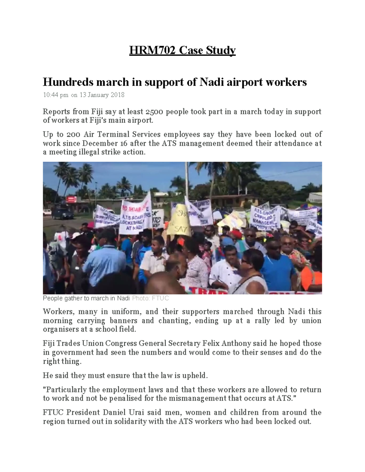 Case Study - Human Resource - HRM702 Case Study Hundreds march in ...