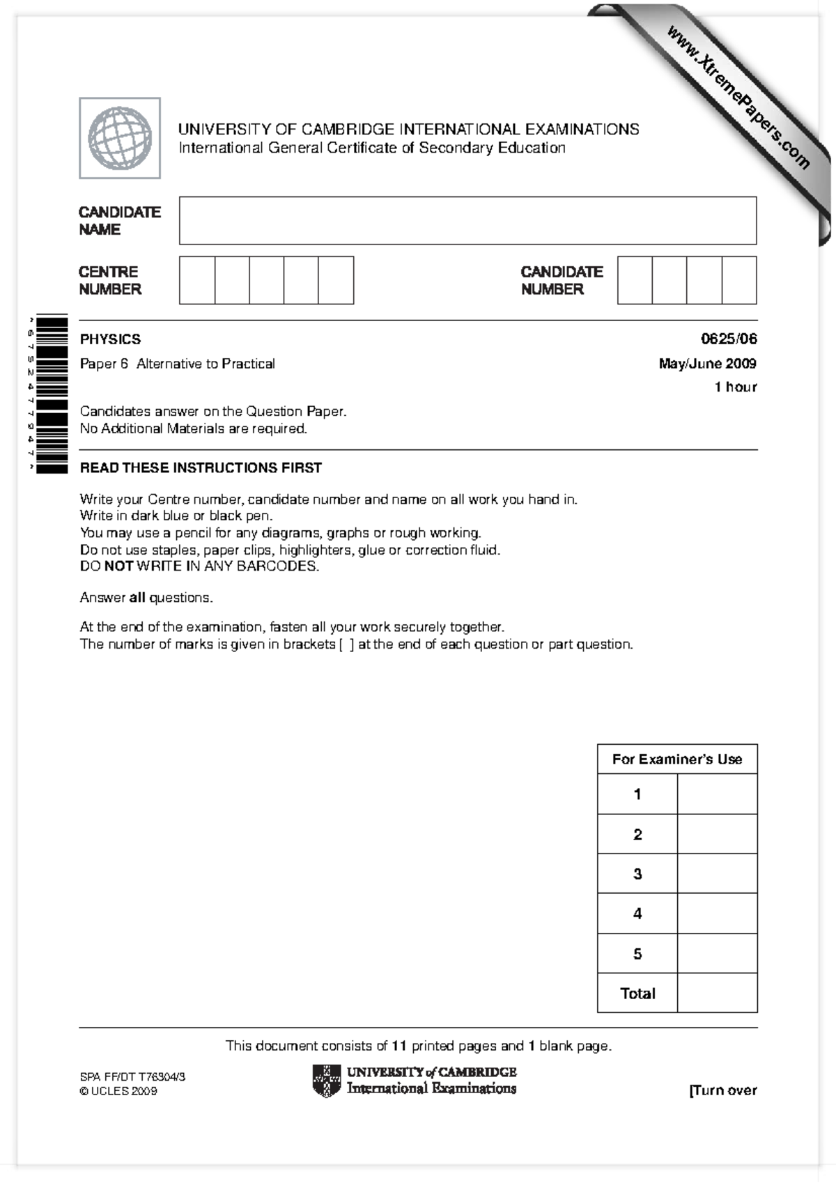 0625 s09 qp 6 - gf gfg fg fgf gfgfg - This document consists of 11 ...