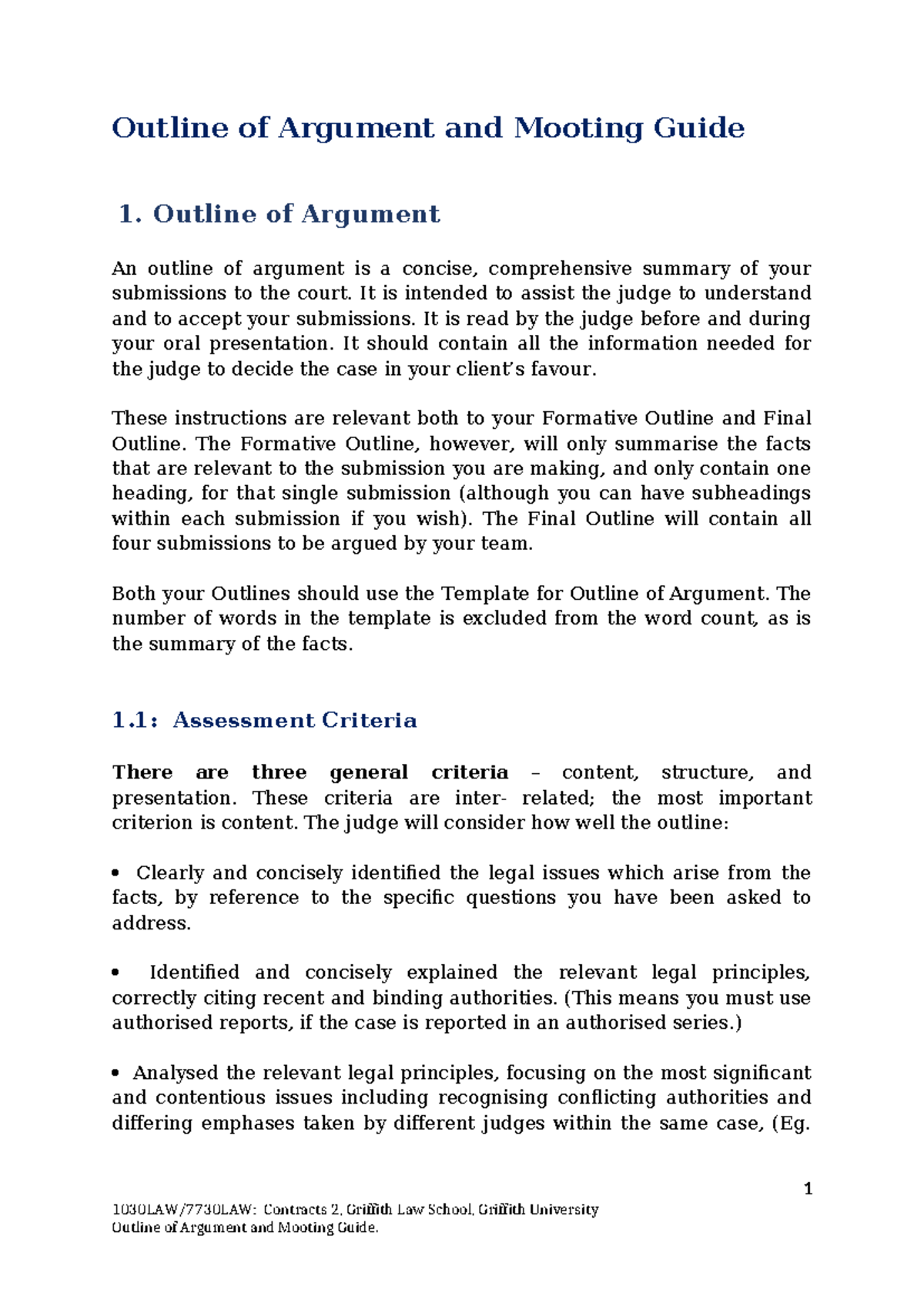 Outline of Argument and Mooting Guide - Outline of Argument An outline ...