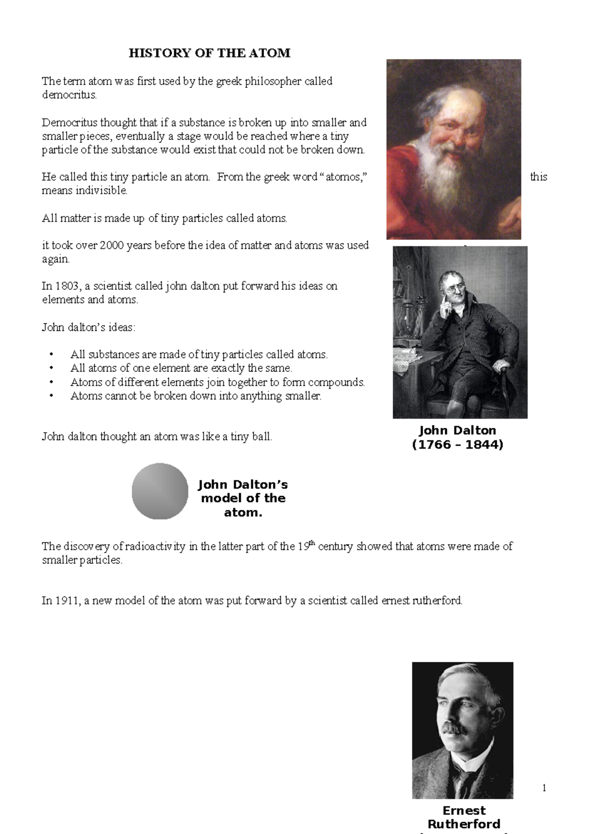 Atomic Structure Lecture Notes 1 History Of The Atomhistory Of The
