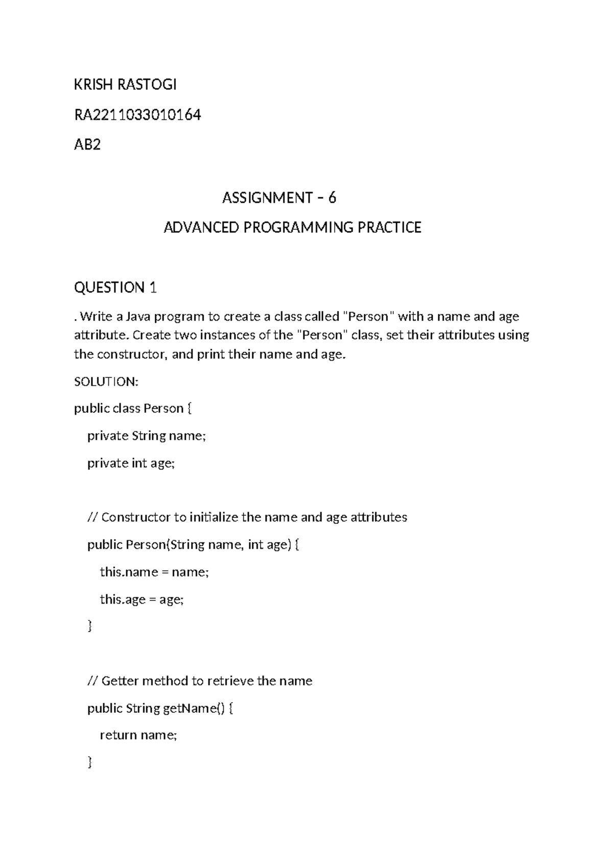 WEEK 6 APP - KRISH RASTOGI RA AB ASSIGNMENT – 6 ADVANCED PROGRAMMING ...