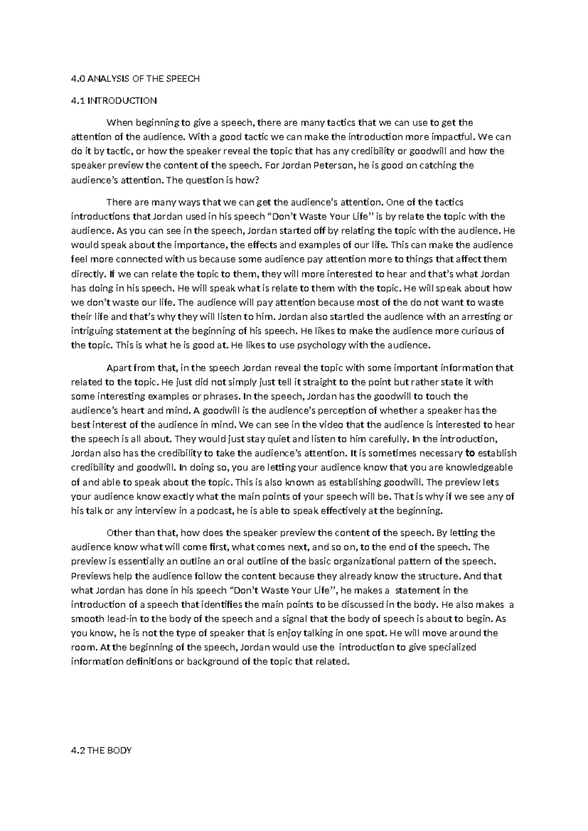COM CASE Study - HOPE THIS CAN HELP YOU - 4 ANALYSIS OF THE SPEECH 4 ...