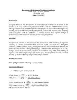 Experiment 8 GC Analysis of a reaction mixture - Experiment 8: GC ...