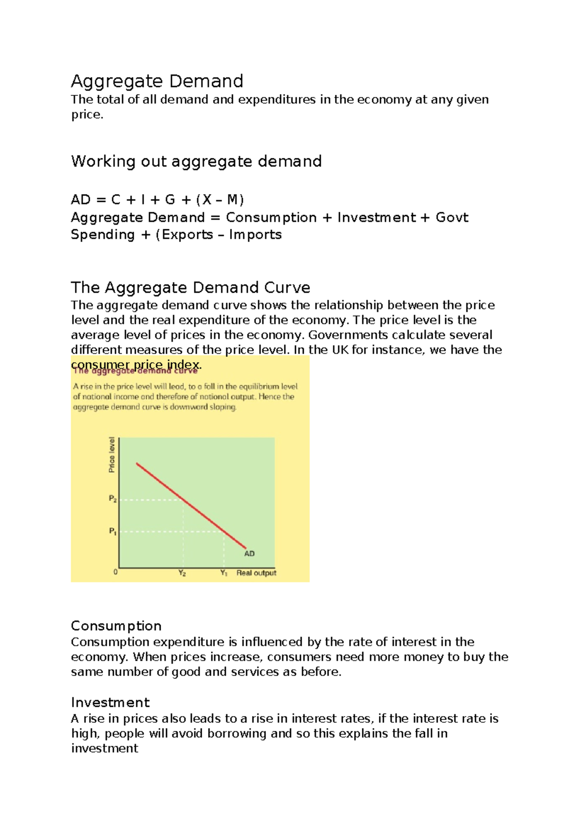 Aggregate Demand - Aggregate Demand The total of all demand and ...