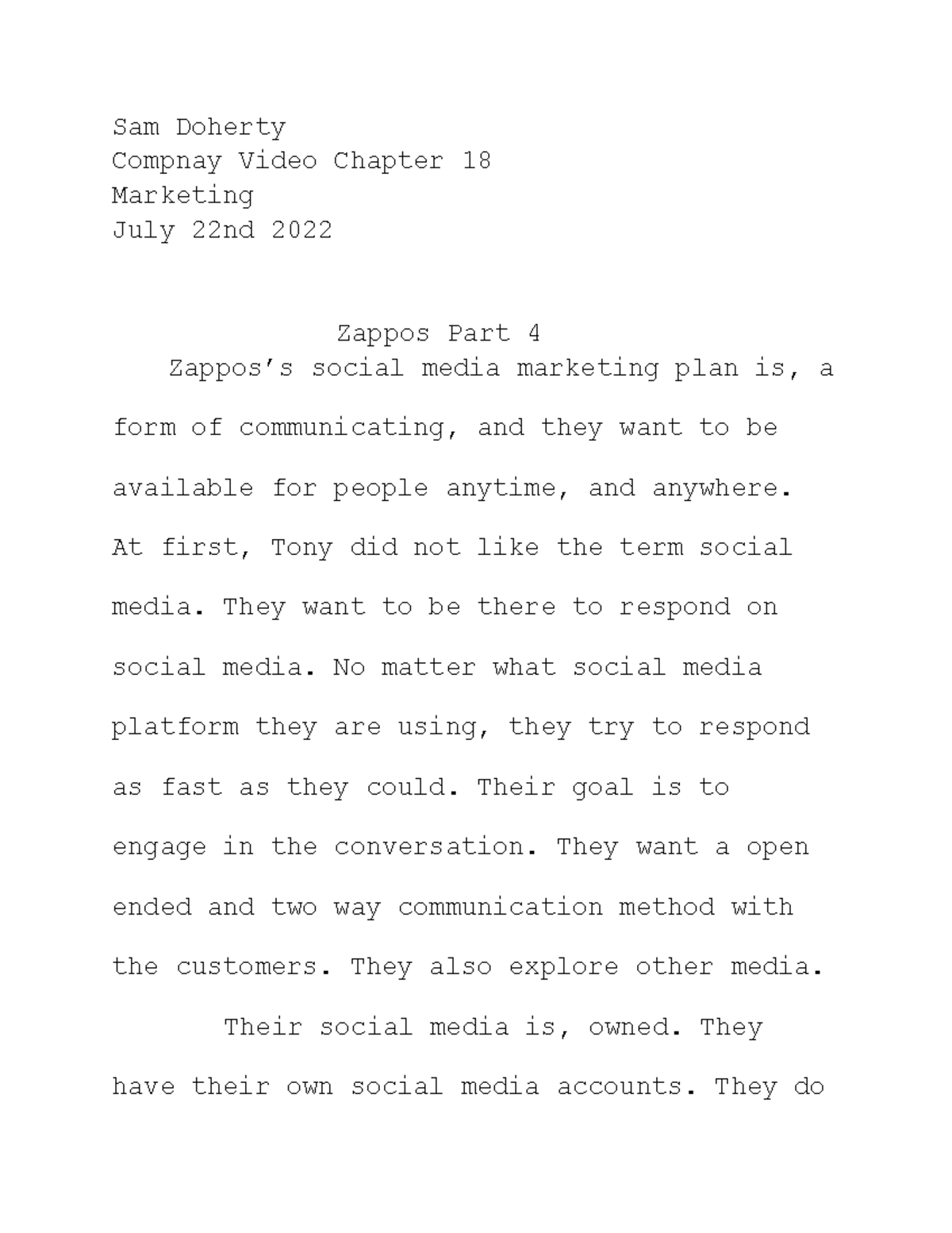 Zappos part 4 - notes - Sam Doherty Compnay Video Chapter 18 Marketing ...