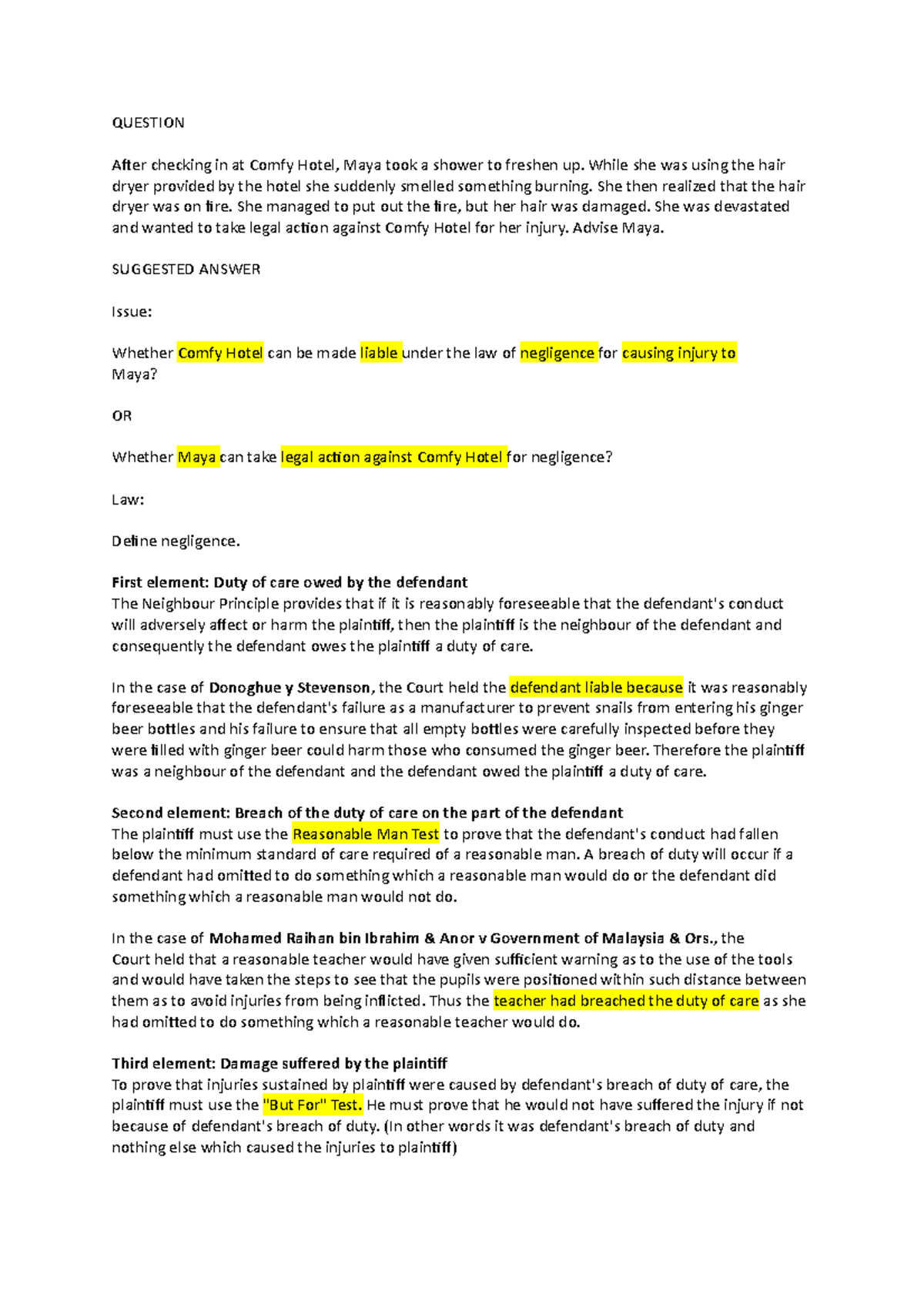 ILAC sample - ILAC Guidelines for Tort - QUESTION After checking in at ...