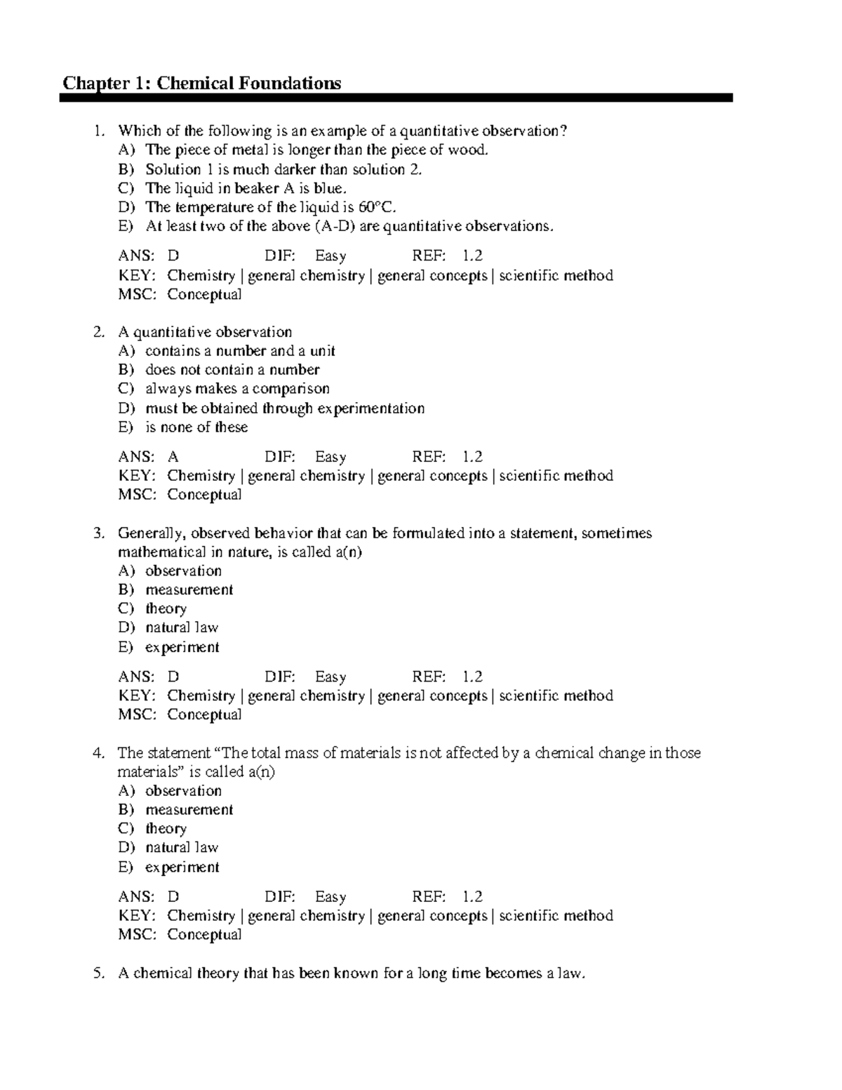 Zumdahl 9th Edition Test Bank Chap 1&2 - Chapter 1: Chemical ...