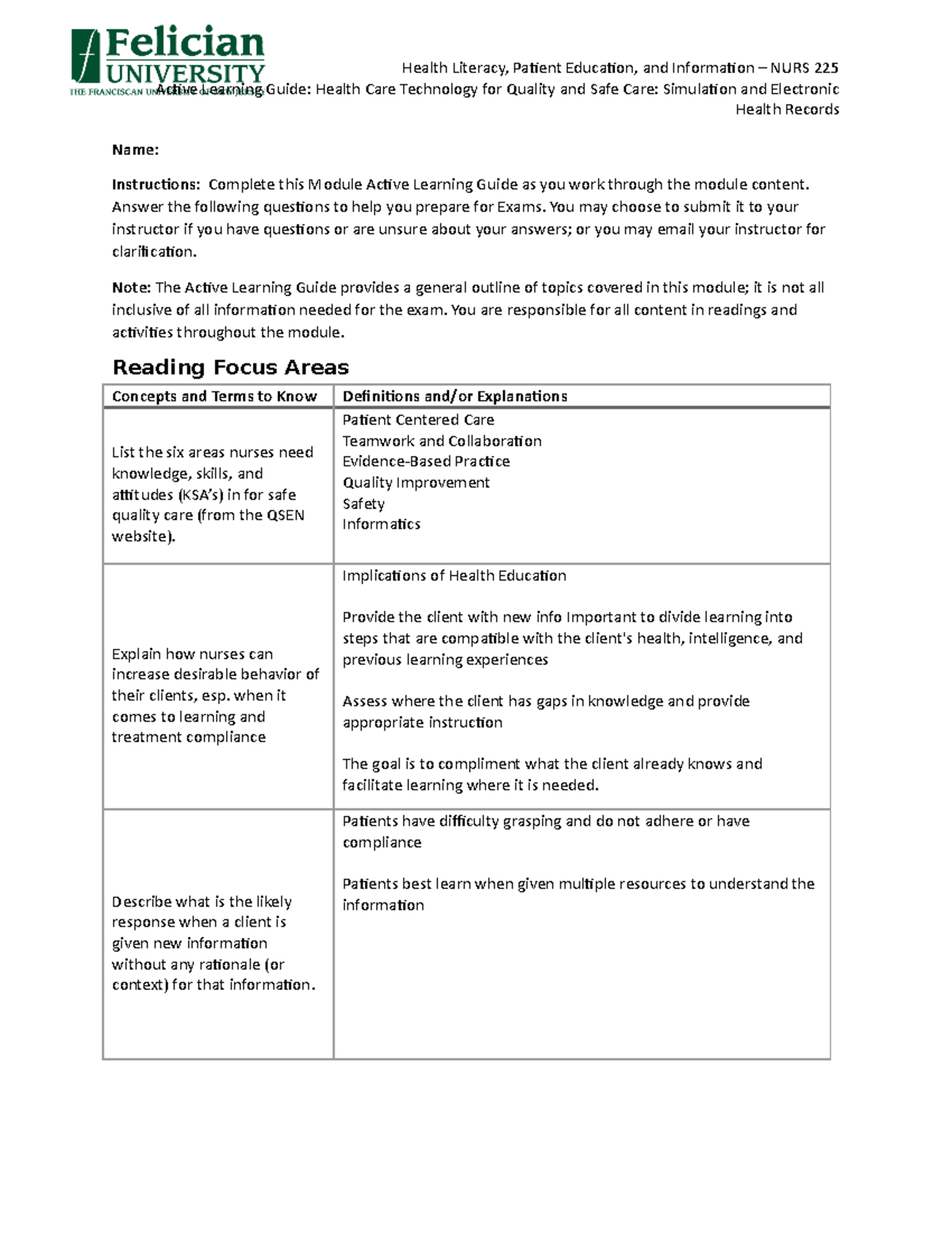 Active Learning Guide Activity week 2 - Active Learning Guide: Health ...