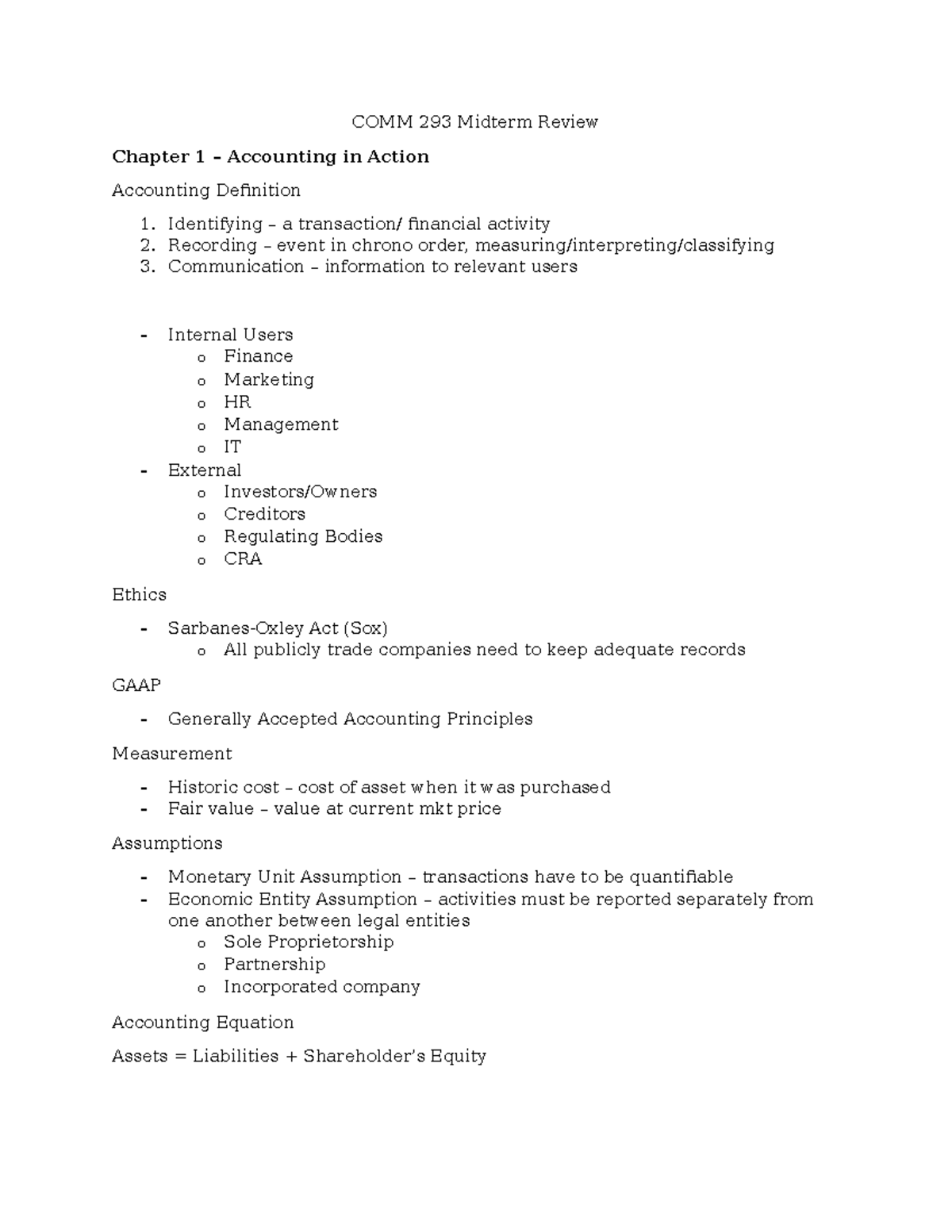COMM 293 Midterm Review - COMM 293 Midterm Review Chapter 1 ...
