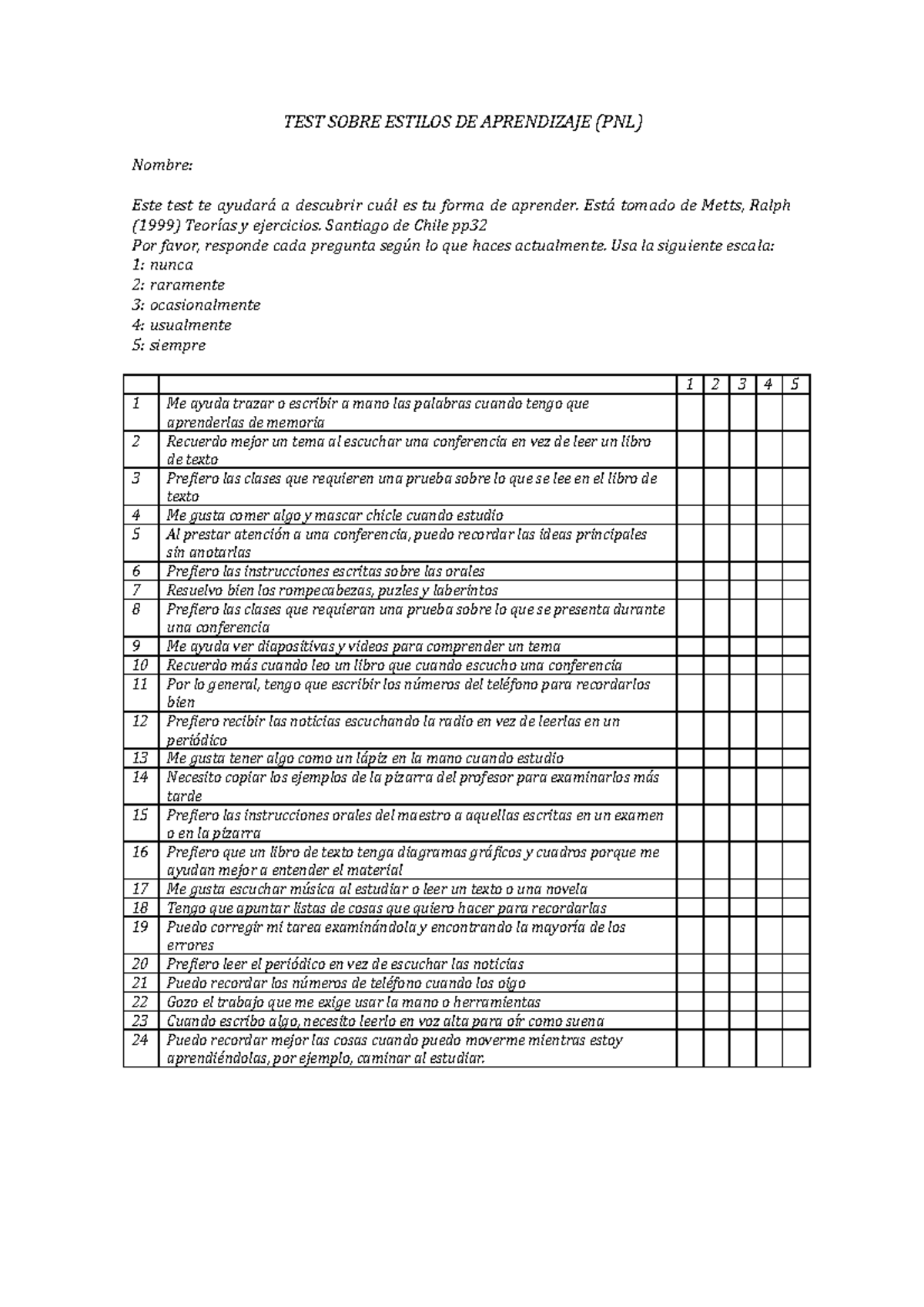 86683111 Test Sobre Estilos de Aprendizaje Vak - TEST SOBRE ESTILOS DE ...