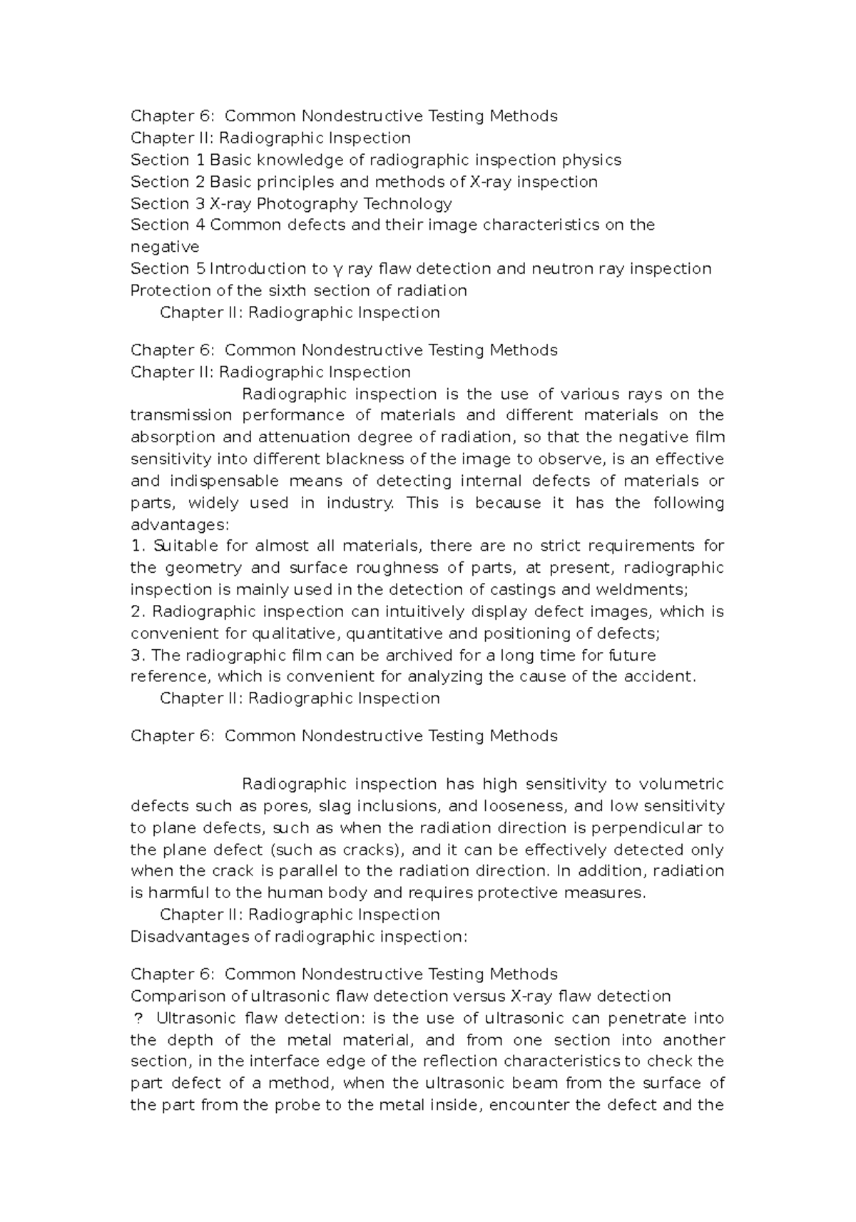 Chapter 6 Common Nondestructive Testing Methods Chapter 6 Common Nondestructive Testing