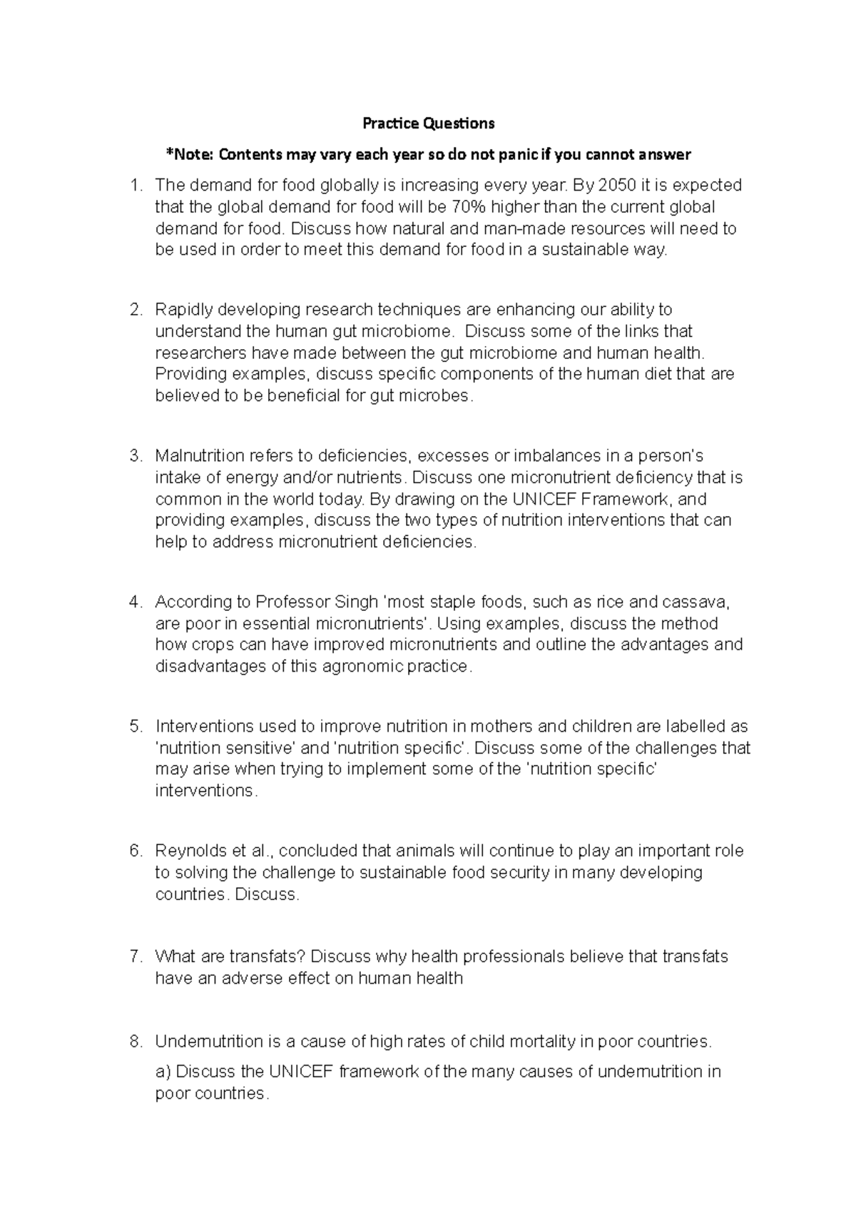 30 Practice Short Answer Questions for MST and final Exam - *Practice ...