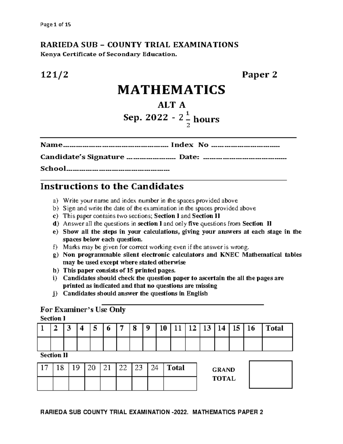 121 Maths PP2 - REVISION - RARIEDA SUB – COUNTY TRIAL EXAMINATIONS ...