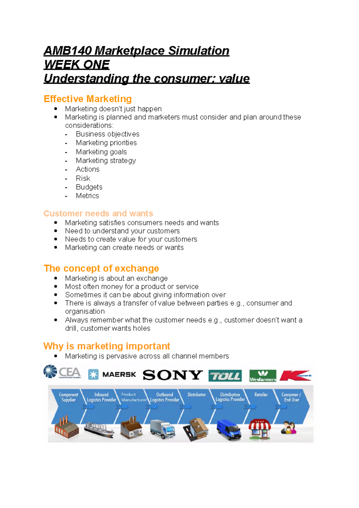 Lecture 1 - Creating Value - AMB140 Marketplace Simulation WEEK ONE ...