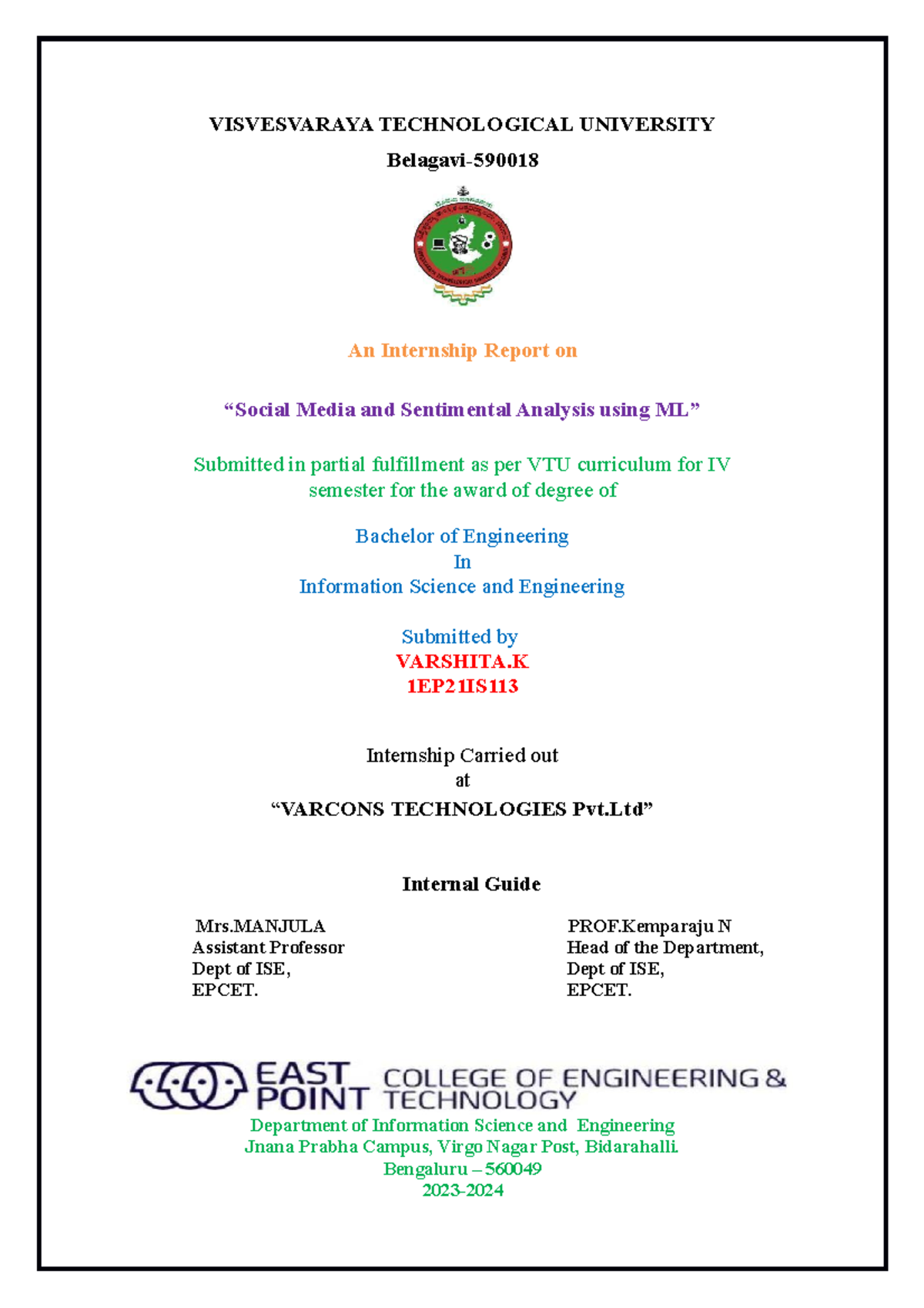 Varshita - VISVESVARAYA TECHNOLOGICAL UNIVERSITY Belagavi- An ...