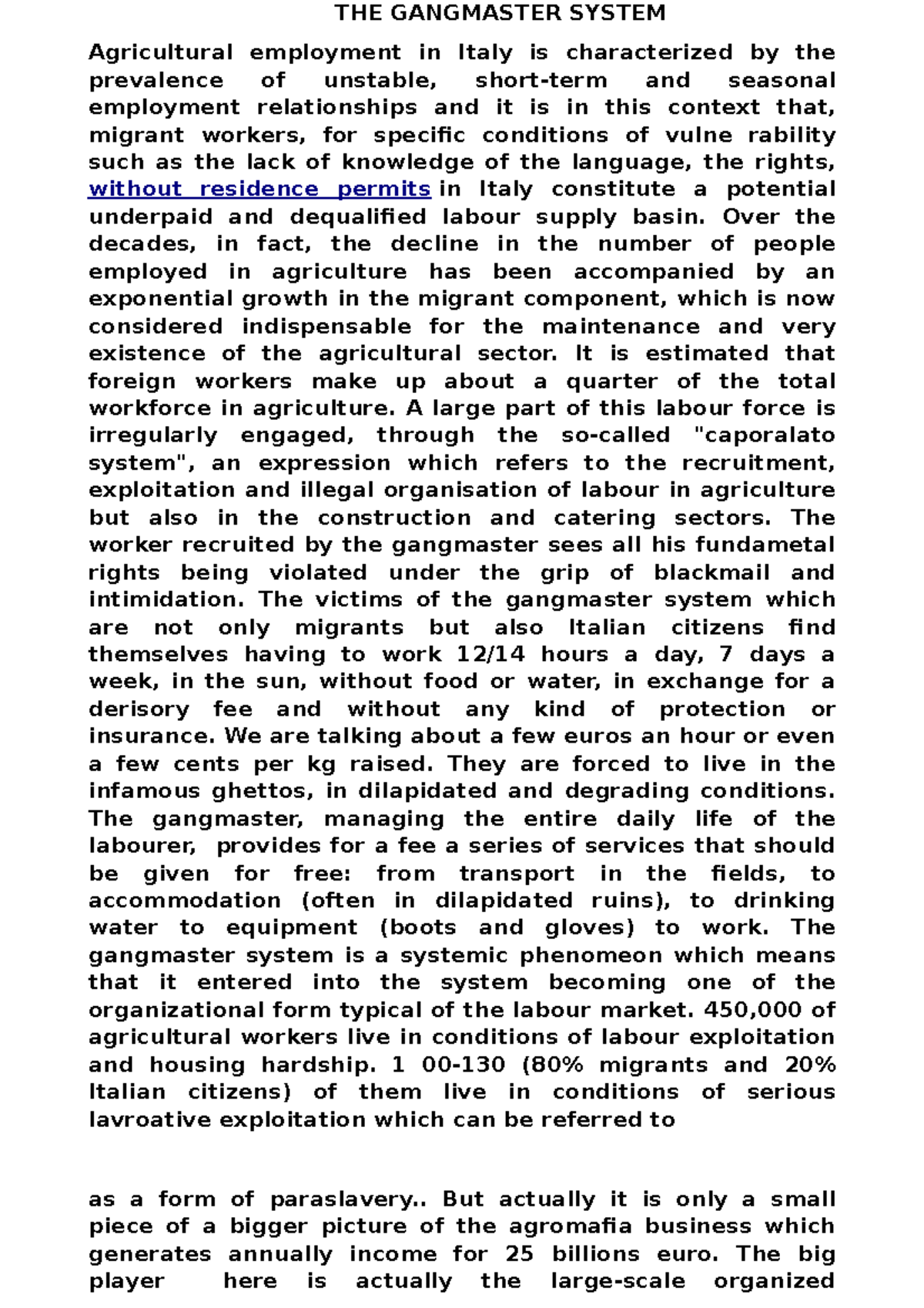 The Gangmaster System - THE GANGMASTER SYSTEM Agricultural employment ...