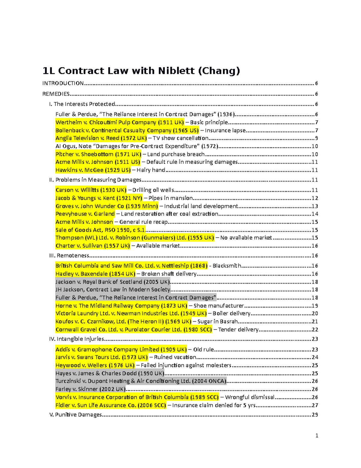 Contracts, Prof. Niblett, 2016 , Summary - Chang - 1L Contract Law with ...