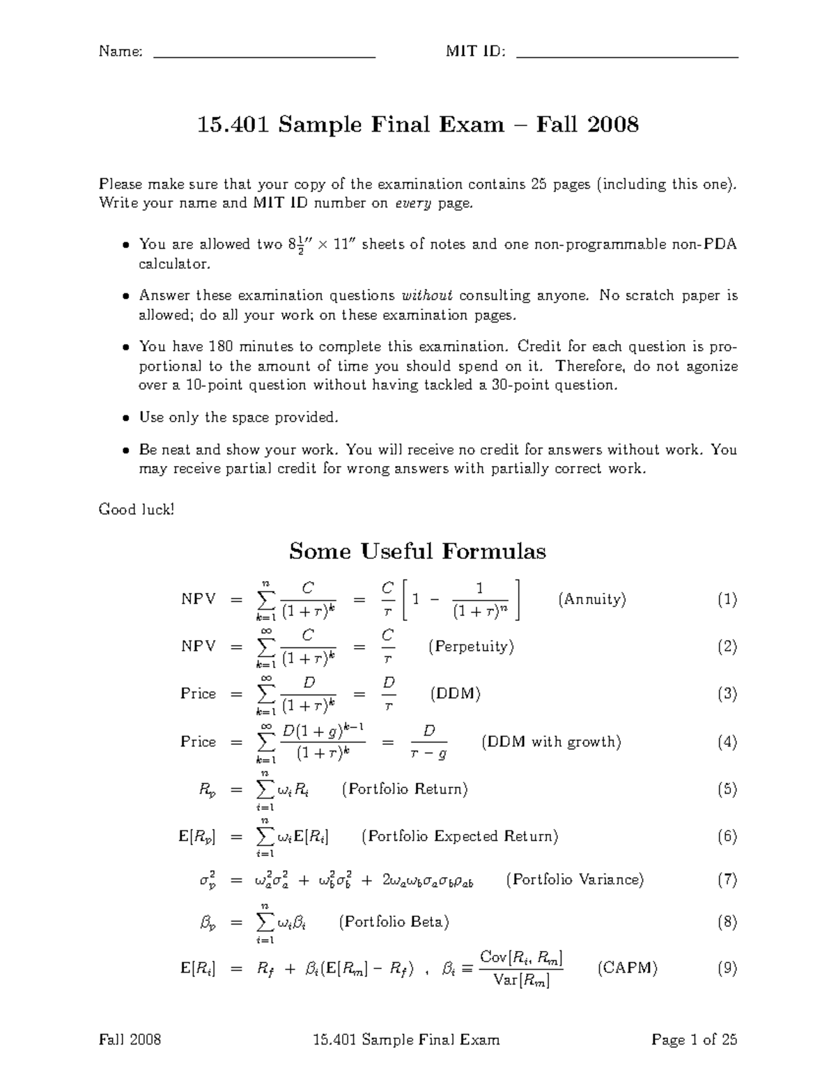 F8870d5f537f04e75e7ecc243416 e02a MIT15 401F08 final - 15 Sample Final ...