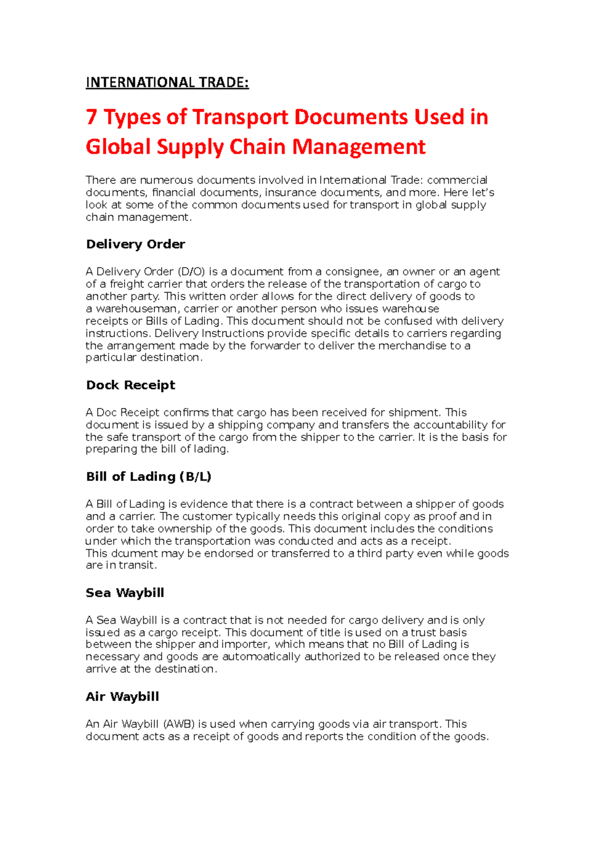 International Trade - Here let’s look at some of the common documents ...