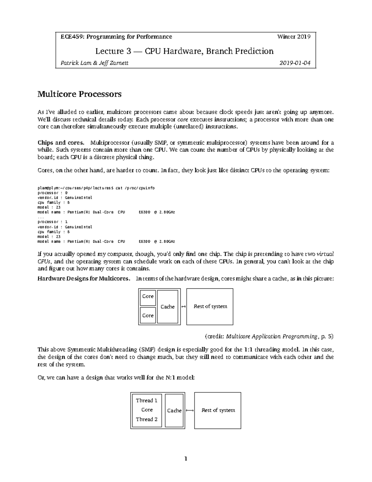 L03-CPU Hardware Branch Prediction - Winter 2019 ECE459: Programming for Performance Lecture 3 ...