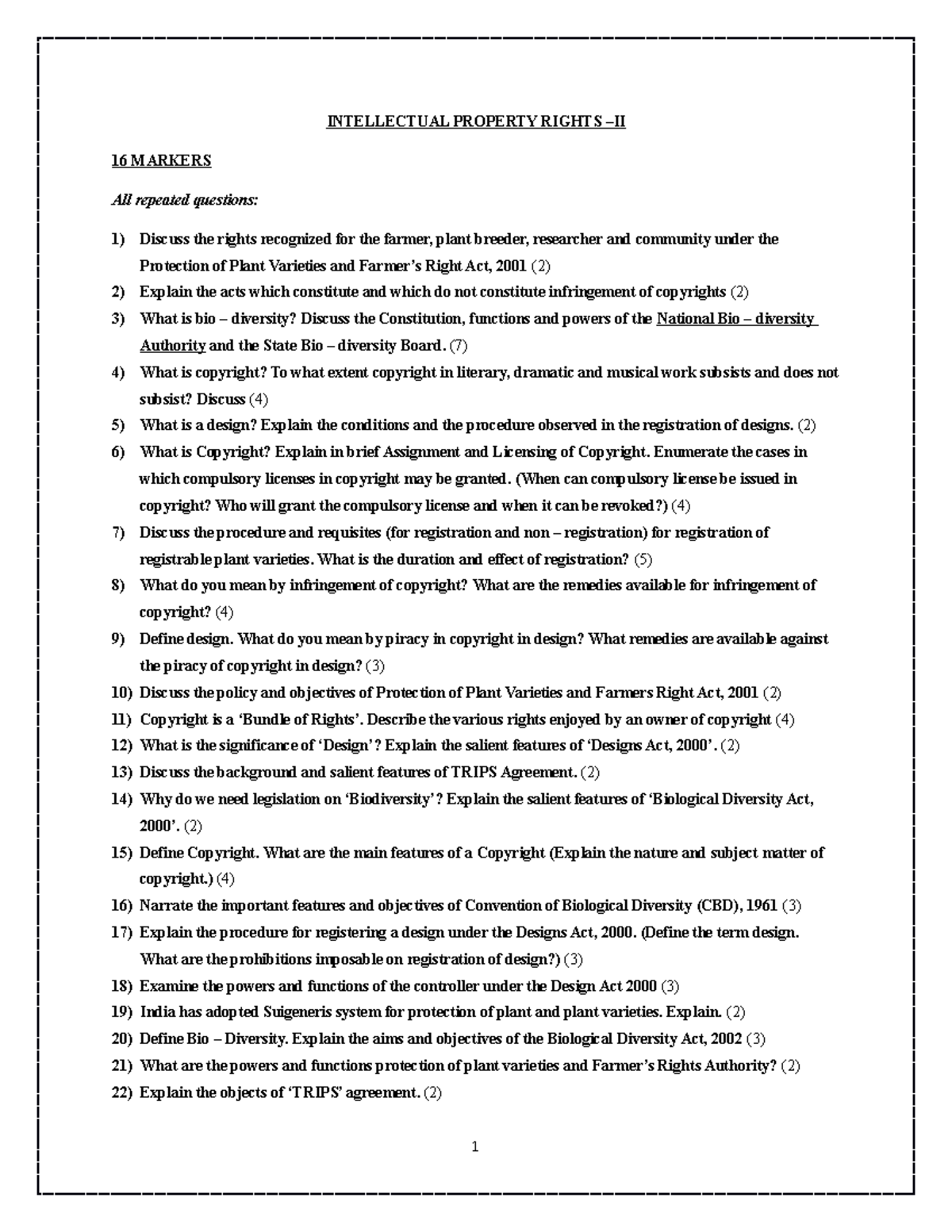 Intellectual Property Rights 2 notes - INTELLECTUAL PROPERTY RIGHTS –II ...