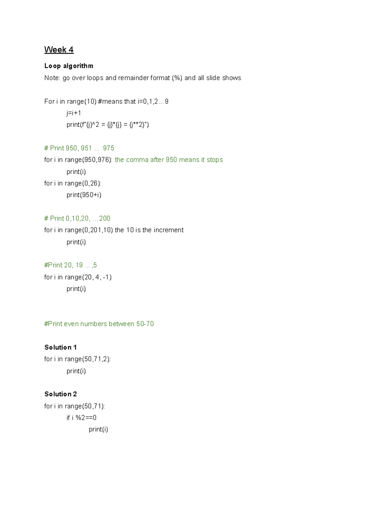 WEEK 4 Compsci 1026B - Week 4 Loop algorithm Note: go over loops and remainder format (%) and ...