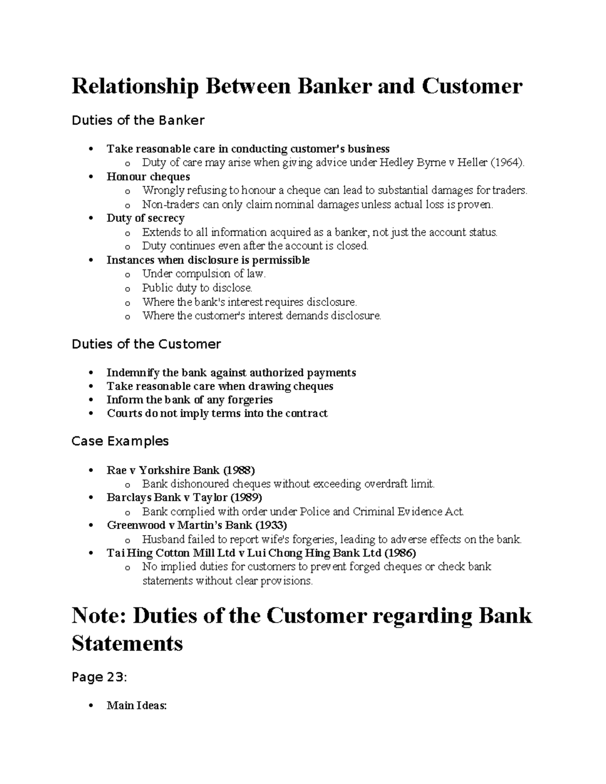 Relationship Between Banker and Customer Notes - Relationship Between ...