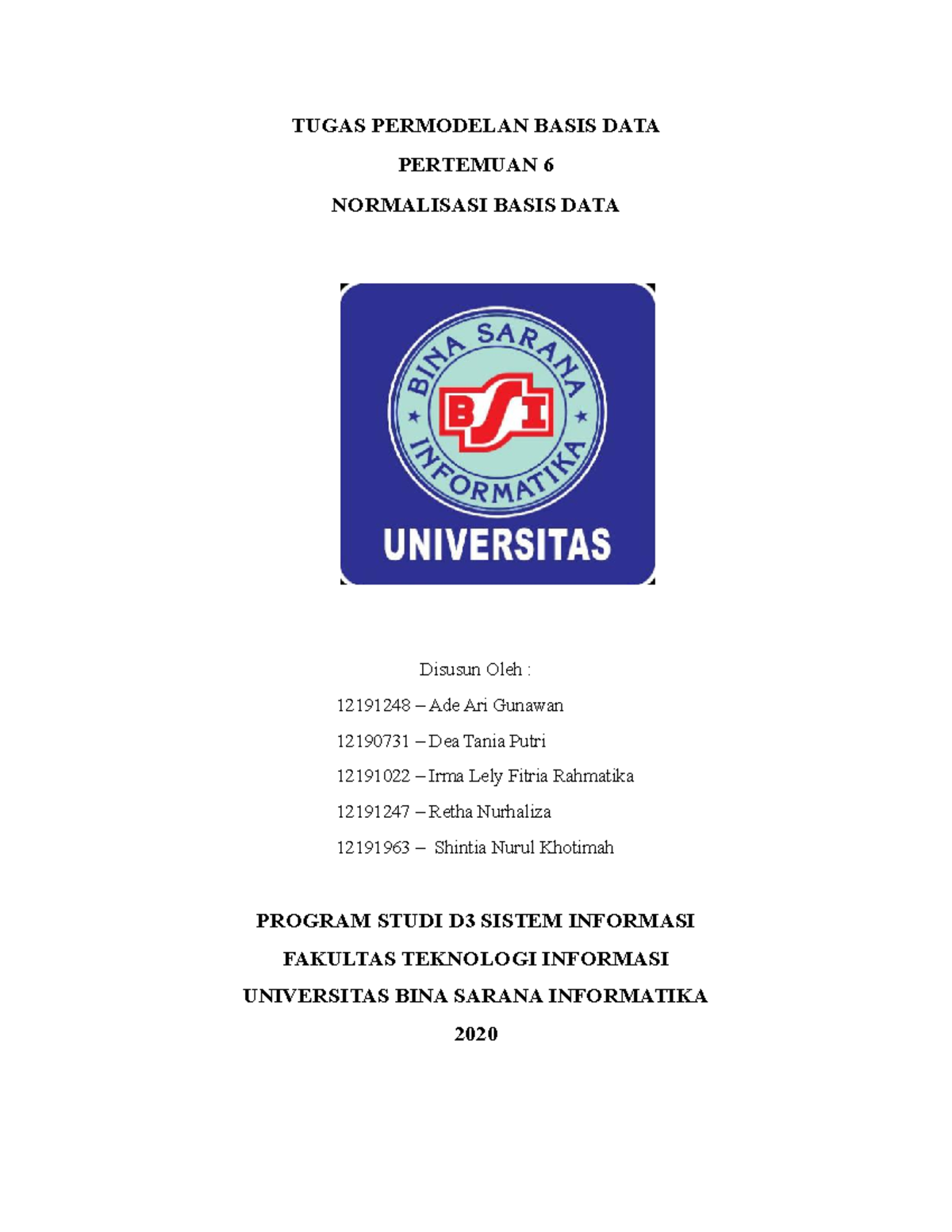 Tugas Pemodelan Basis Data Pertemuan 6 - TUGAS PERMODELAN BASIS DATA ...