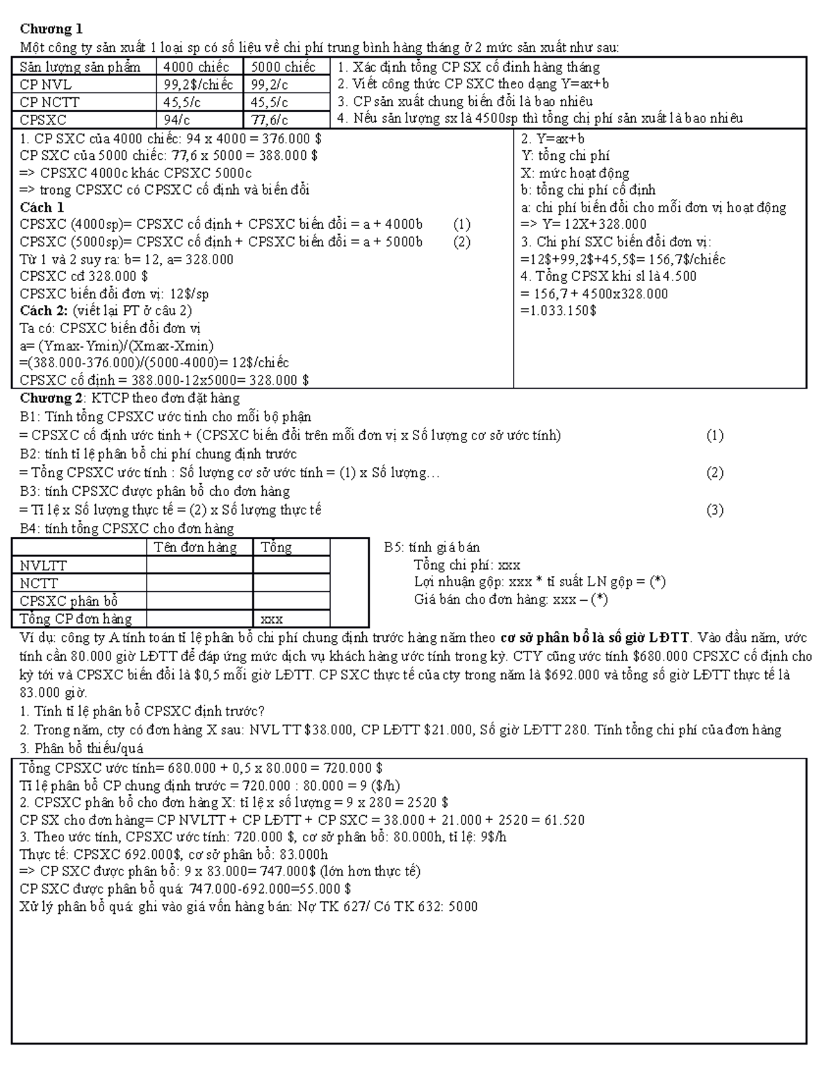 KTCP - tính toán - Chương 1 Một công ty sản xuất 1 loại sp có số liệu về chi phí trung bình hàng ...