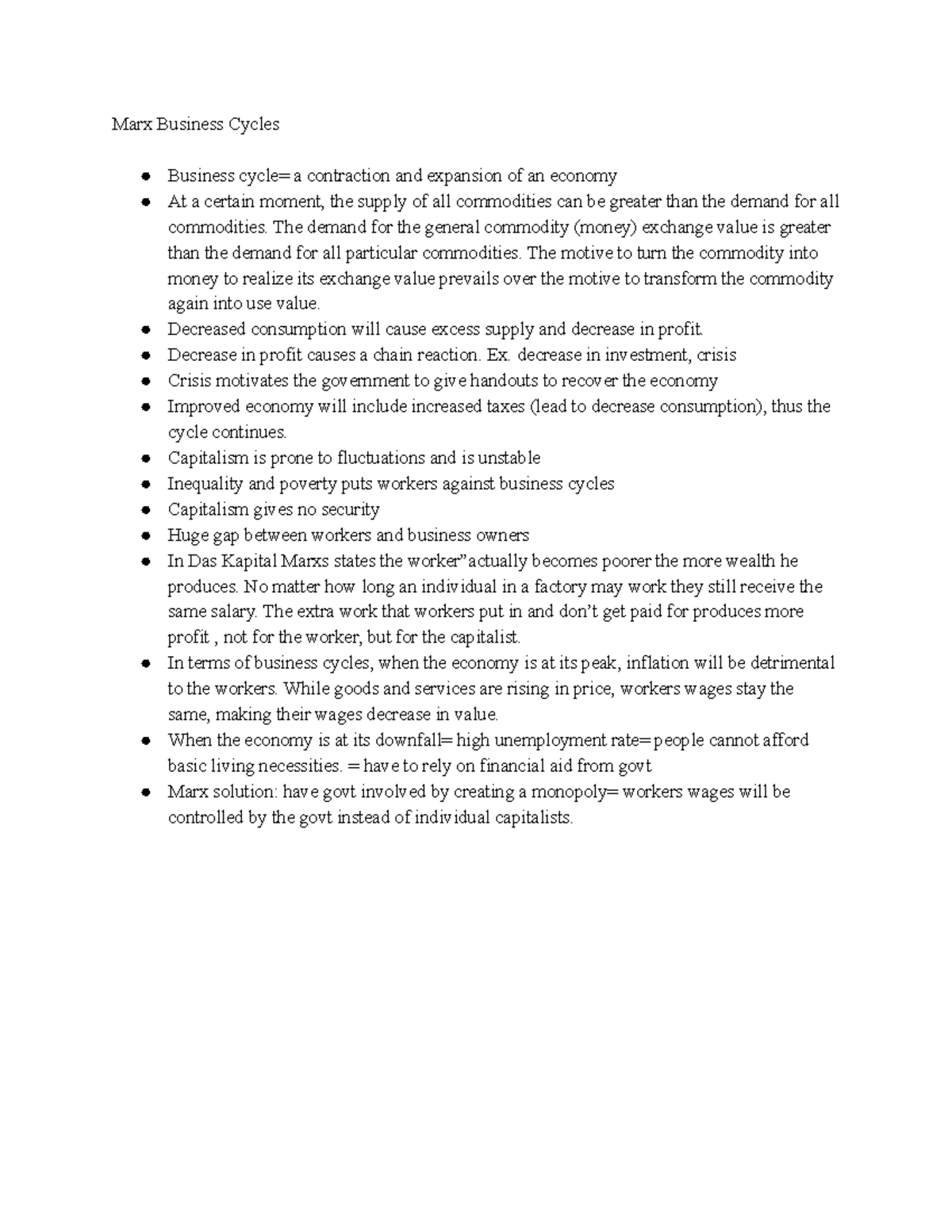 History OF ECO Thought MARX Business Cycles Notes - Marx Business ...