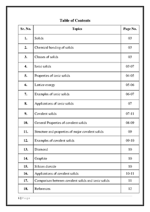 Ionic and covalent bonding in Solids - Table of Contents 1. Solids Sr ...